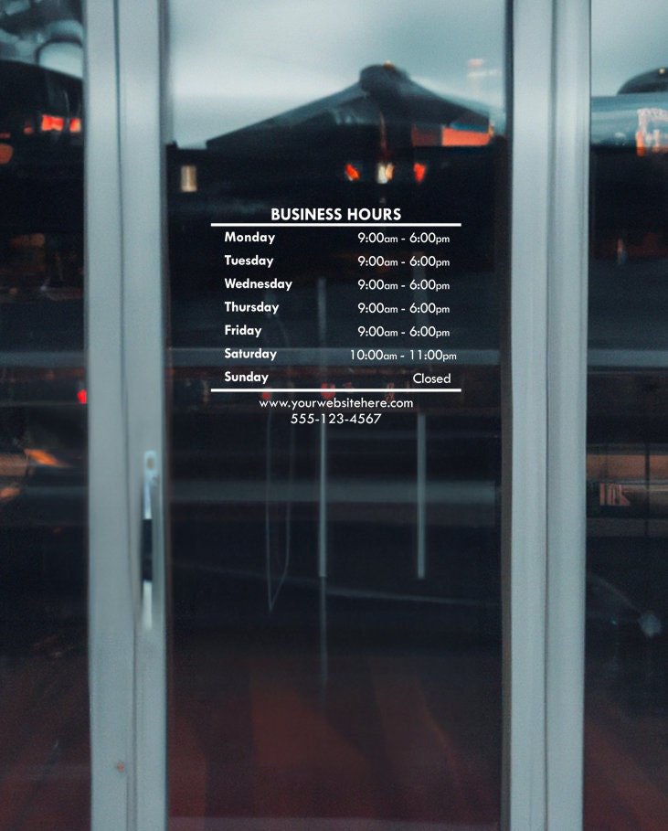 Custom Business Hours Vinyl Decal, Entrance Door or Window for Store ...