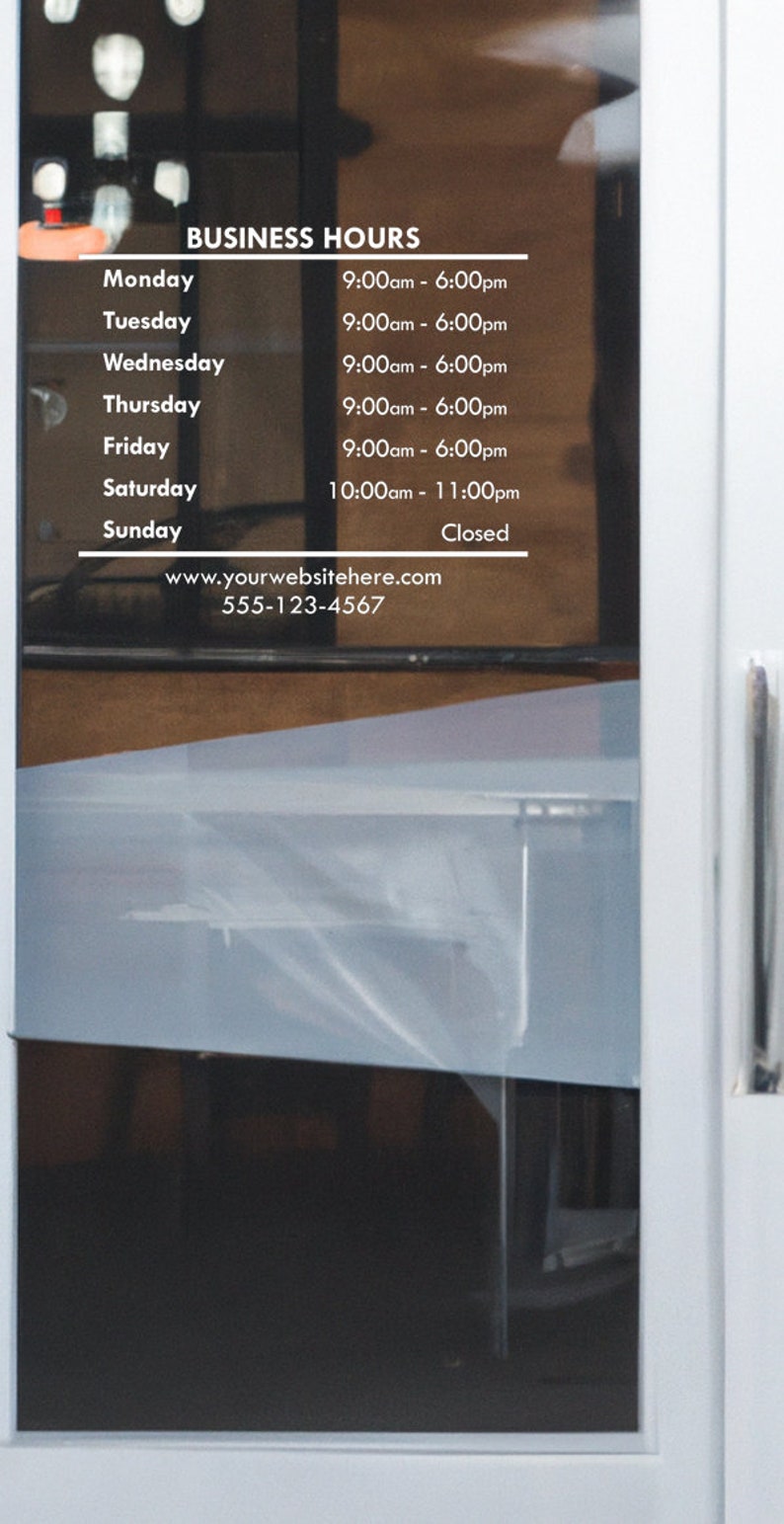 Custom Business Hours Vinyl Decal Entrance Door or Window for - Etsy