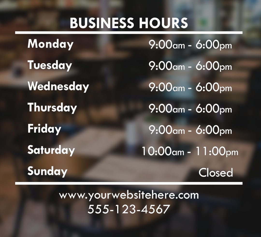 Custom Business Hours Vinyl Decal, Entrance Door or Window for Store ...