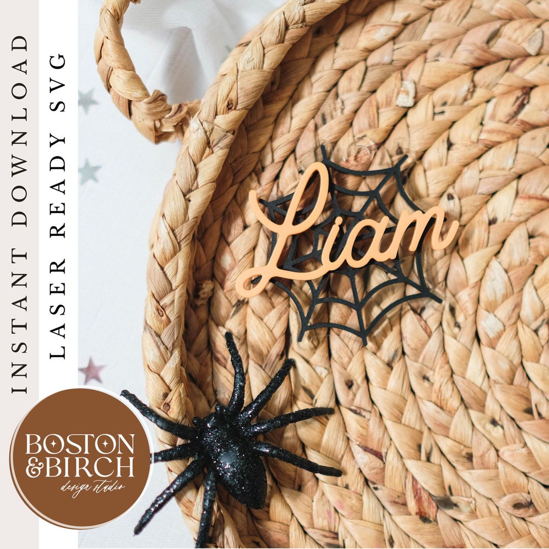 Spider Web Name Tag SVG, Personalized Halloween Boo Basket (laser Cut ...
