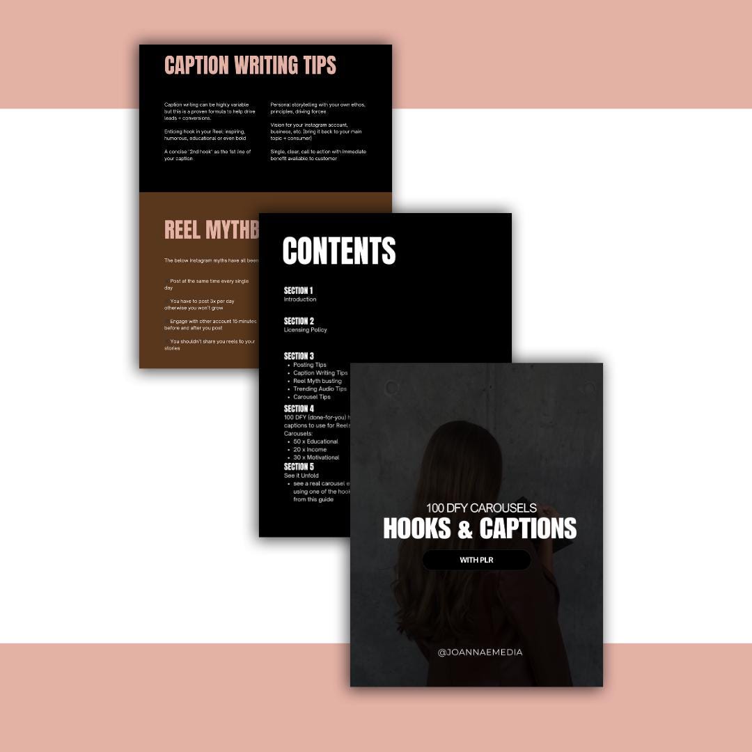 100 Instagram Hooks & Carousel Templates: PLR Rights for Creators - Etsy