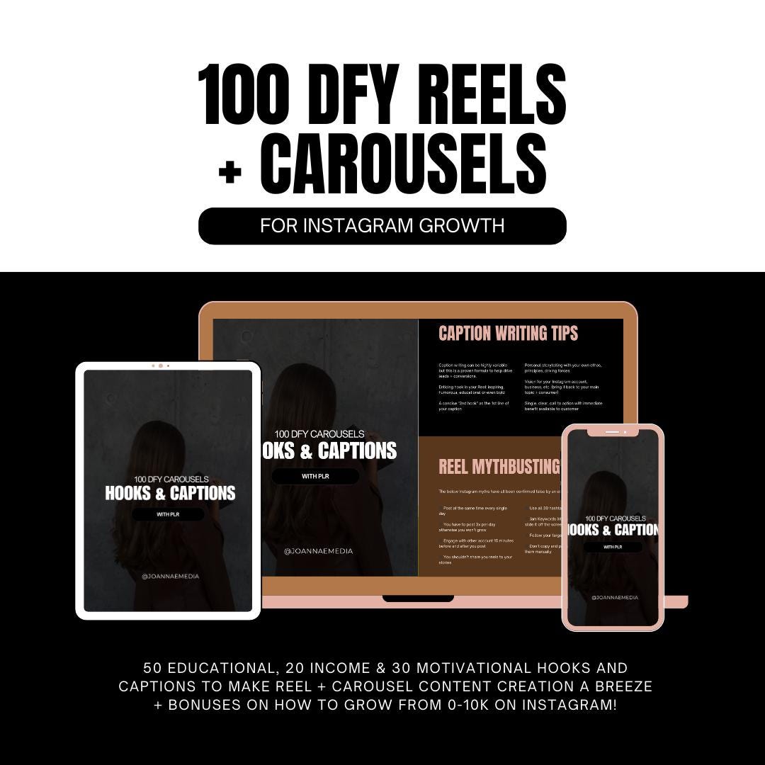 100 Instagram Hooks & Carousel Templates: PLR Rights for Creators - Etsy