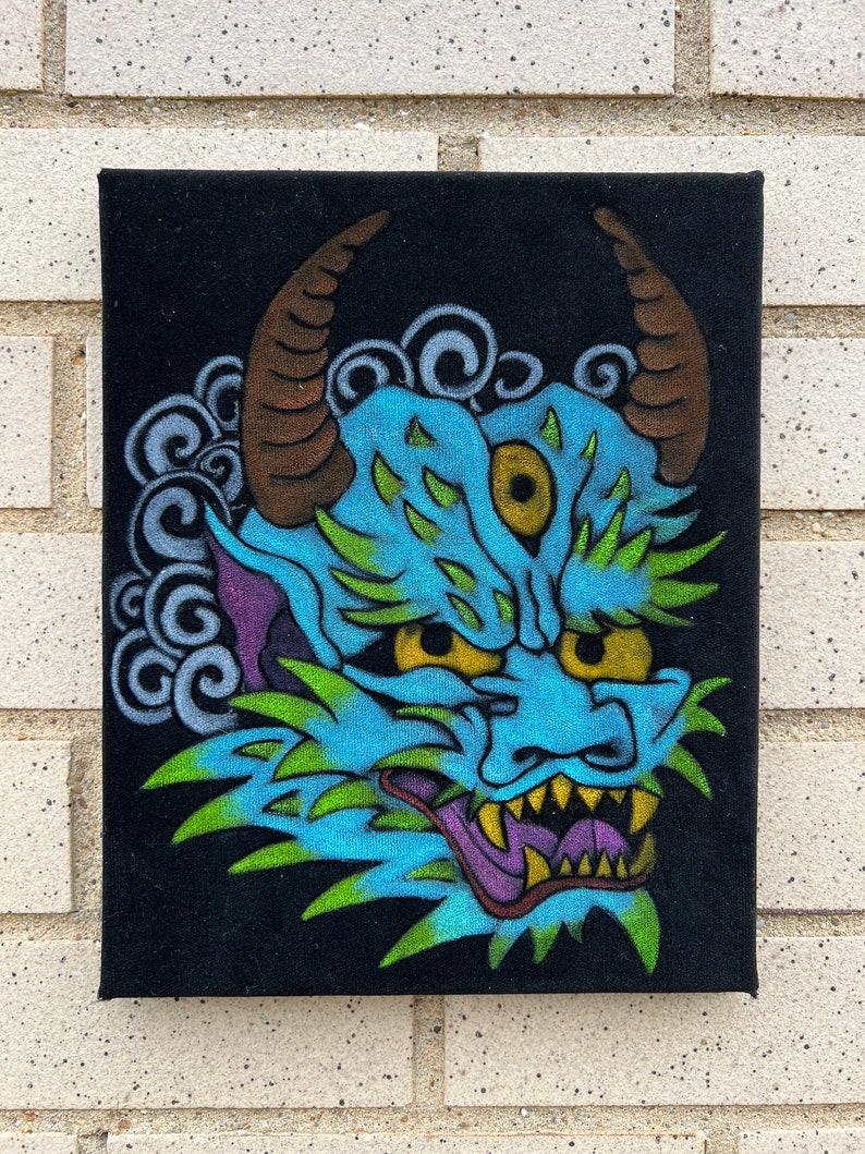 Neon Oni Mask Traditional Japanese Tattoo Flash Style Black - Etsy