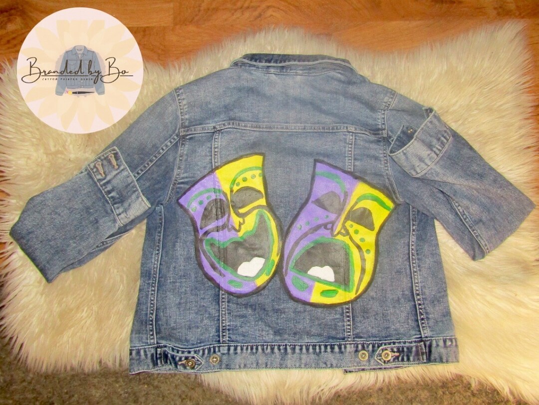 Custom Painted Denim- Mardi Gras Masks - Etsy