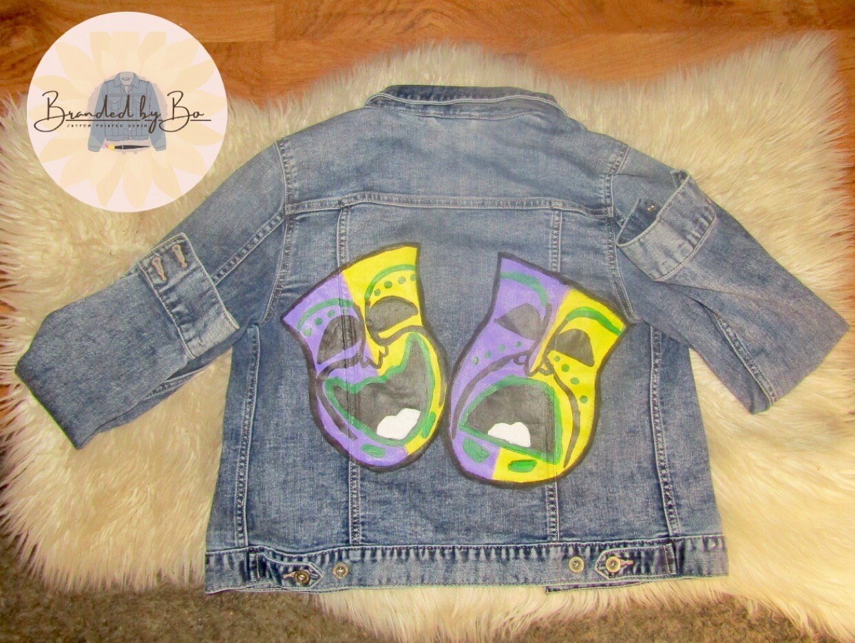 Custom Painted Denim- Mardi Gras Masks - Etsy