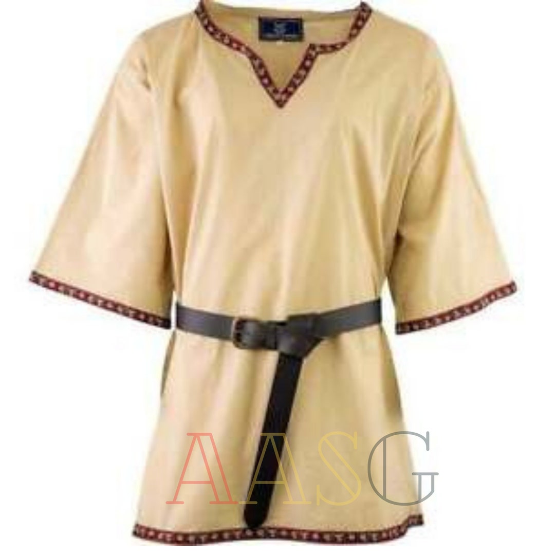 Medieval Viking Tunic Cotton Fabric Half Sleeve Knight's Mens ...