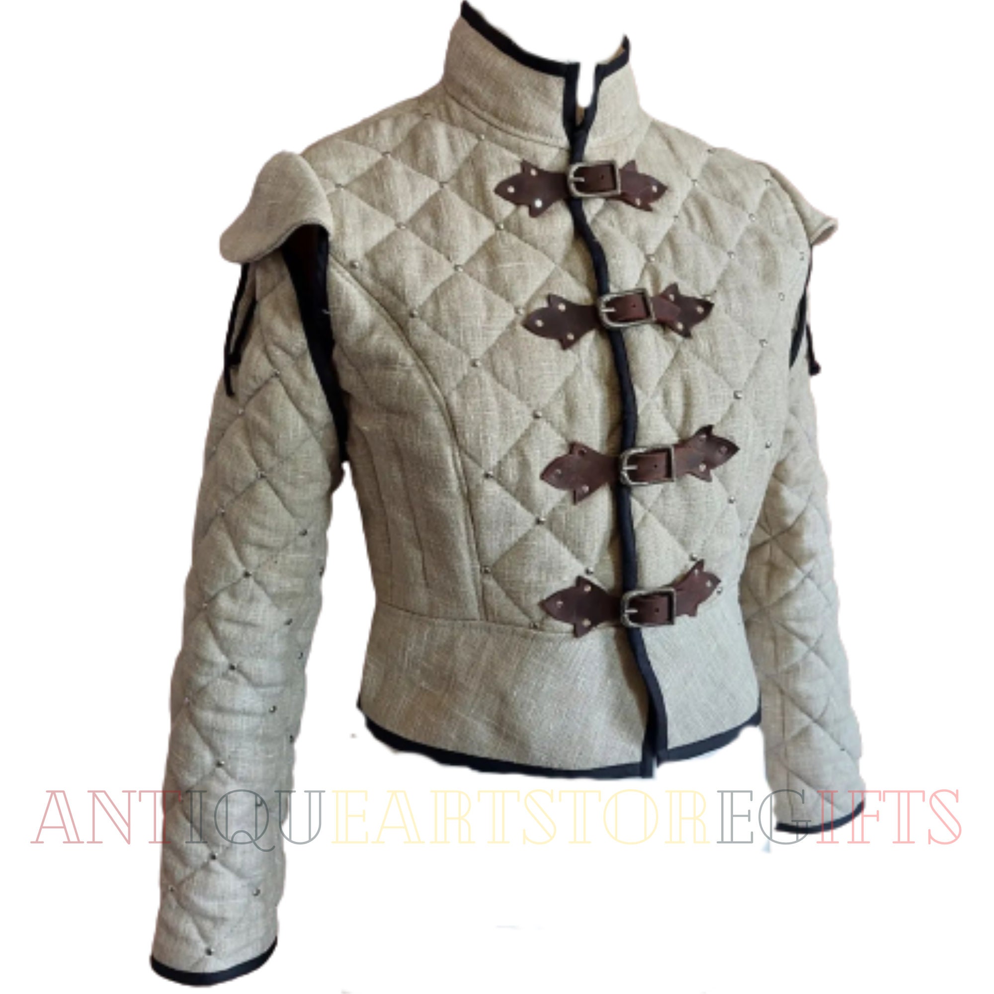 Medieval Short Doublet Gambeson Full Sleeve Aketon Costume Padded ...