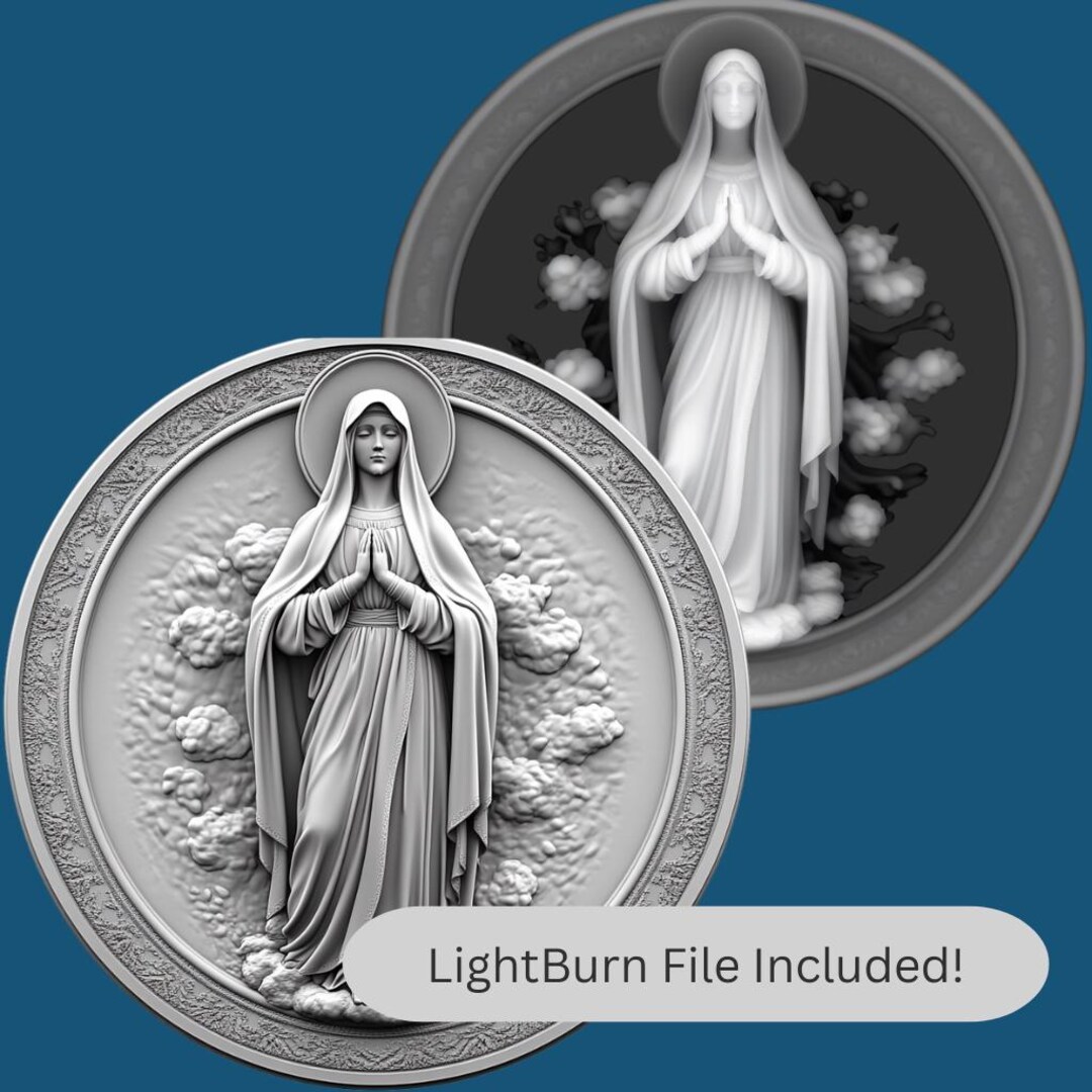 Virgin Mary Coin 3D Engraving File: Fiber Laser, CNC (PNG, Lightburn ...
