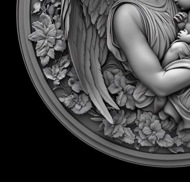 3D Angel & Child Coin Engraving Depth Map: Fiber Laser CNC PNG (digital ...