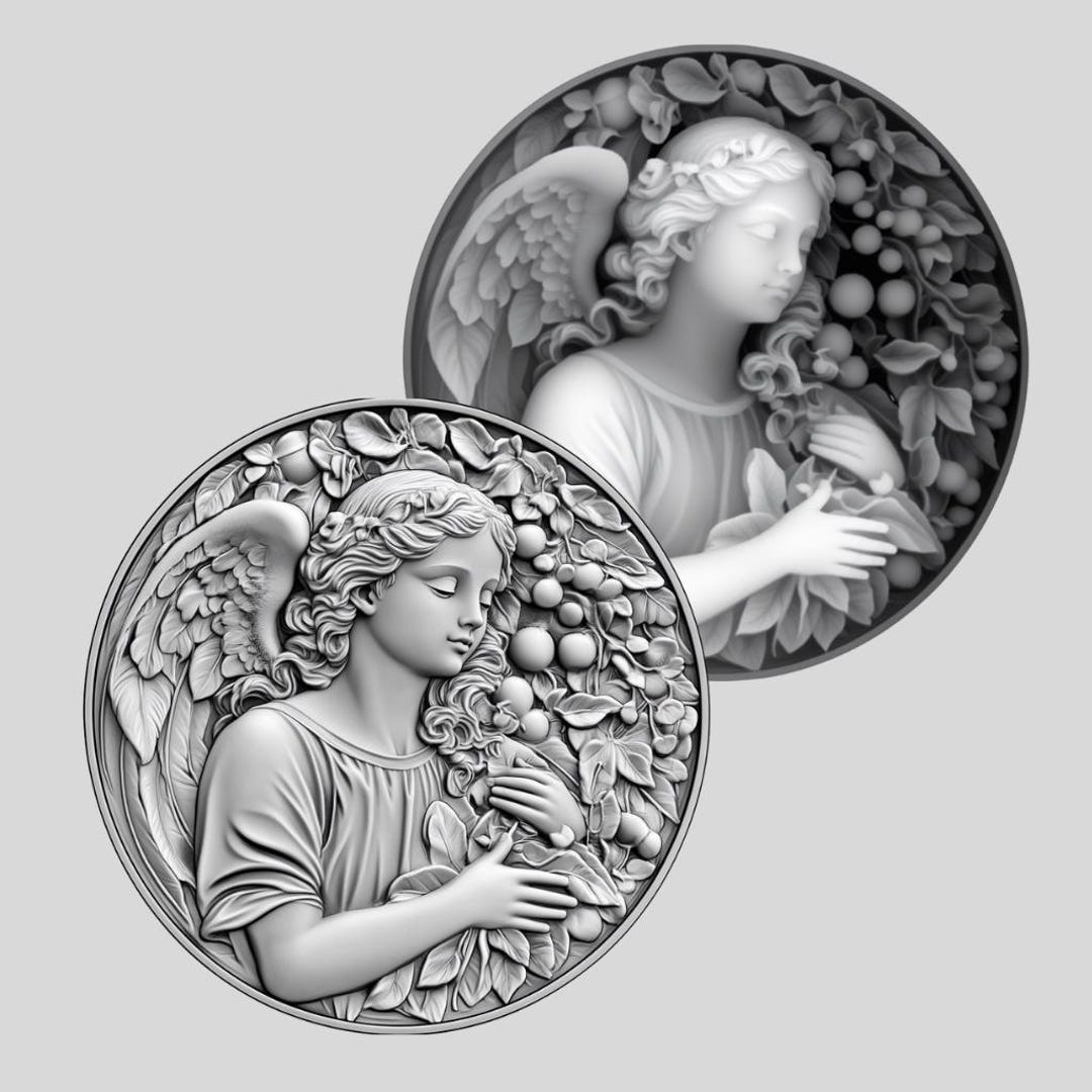 3D Angel Coin Depth Map Engraving: Fiber Laser PNG File - Etsy