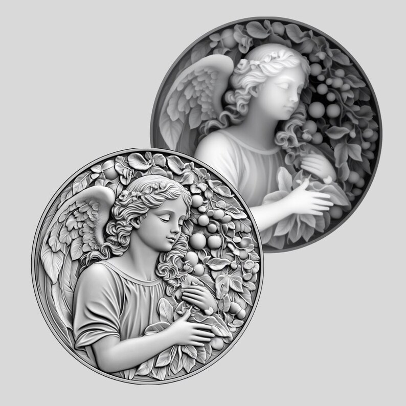 3D Angel Coin Depth Map Engraving: Fiber Laser PNG File - Etsy