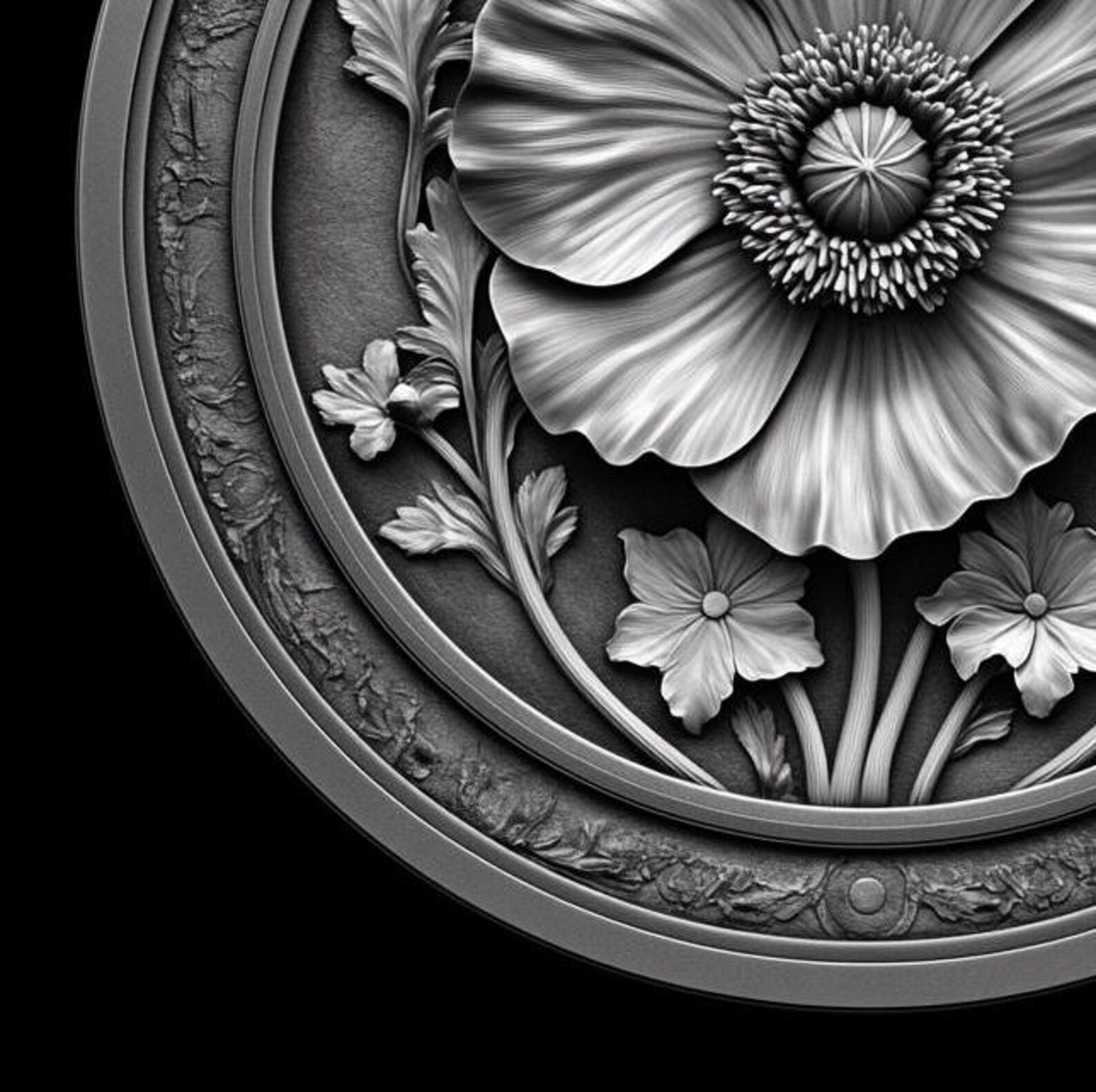 3D Floral Coin Depth Map Engraving: Laser CNC PNG File - Etsy