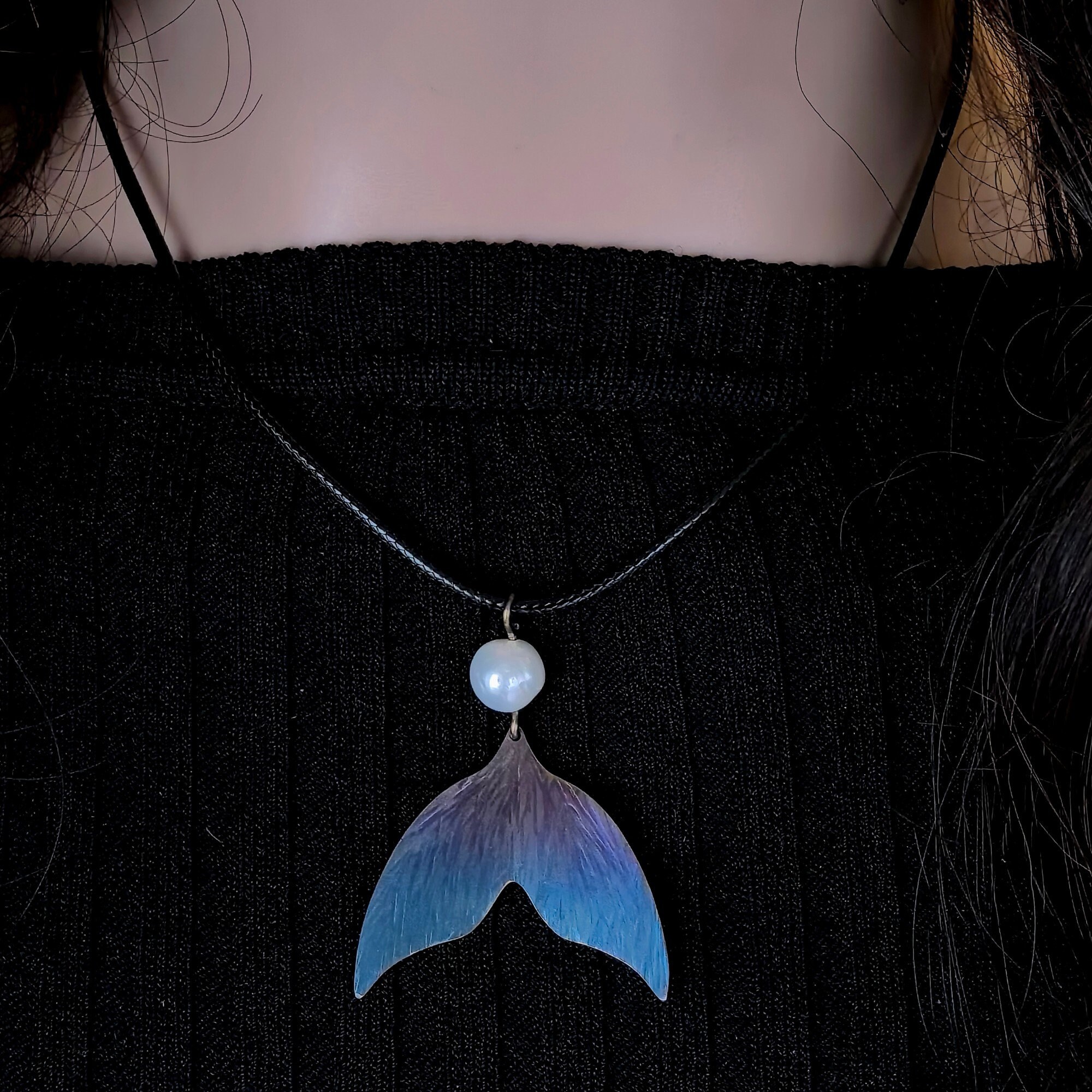 Titanium Fish Tail Pendant. Handmade Pendant. Freshwater Pearl Necklace ...