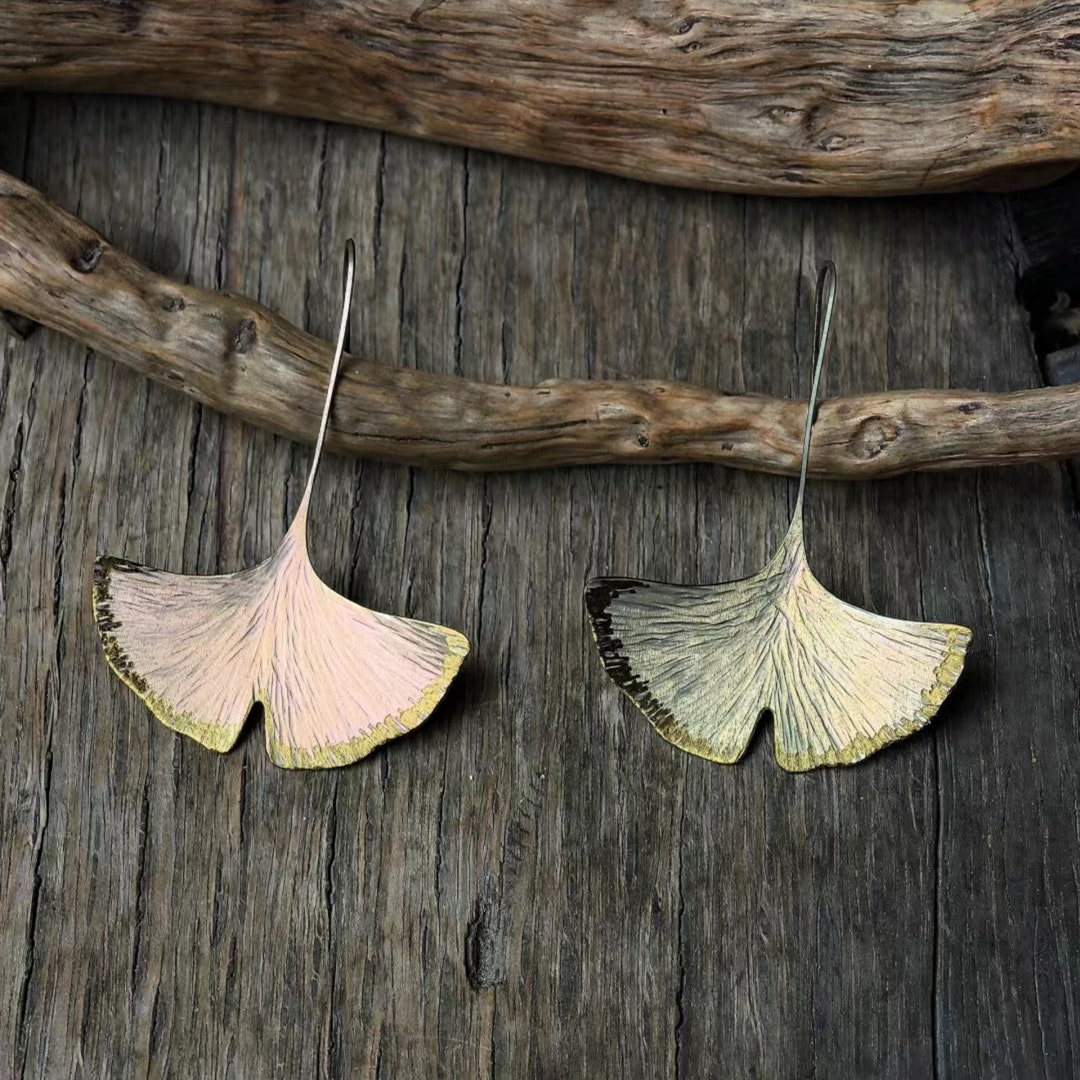 Titanium Ginkgo Biloba Hook Earrings. Handmade Leaves Earrings ...