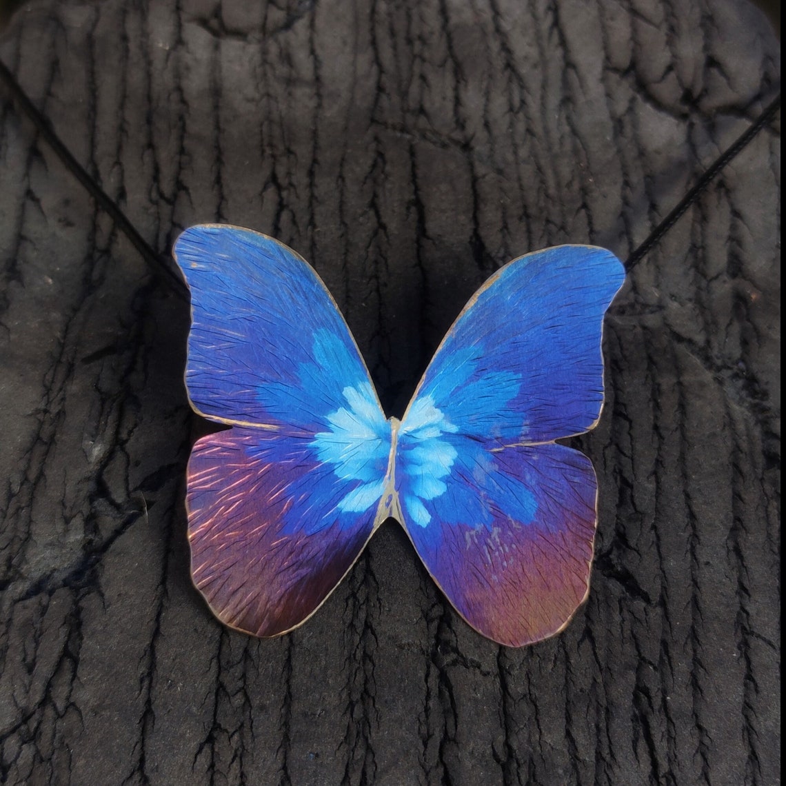 Titanium Butterfly Choker. Handmade Pendant. Oxidized Titanium Jewelry ...