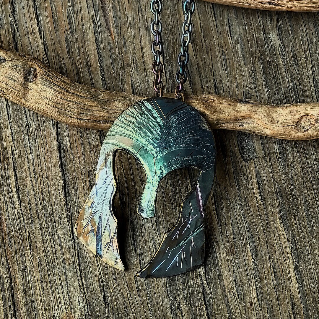 Titanium Pendant. Handcrafted Pendant. Ares Helmet Necklace. Gifts for ...