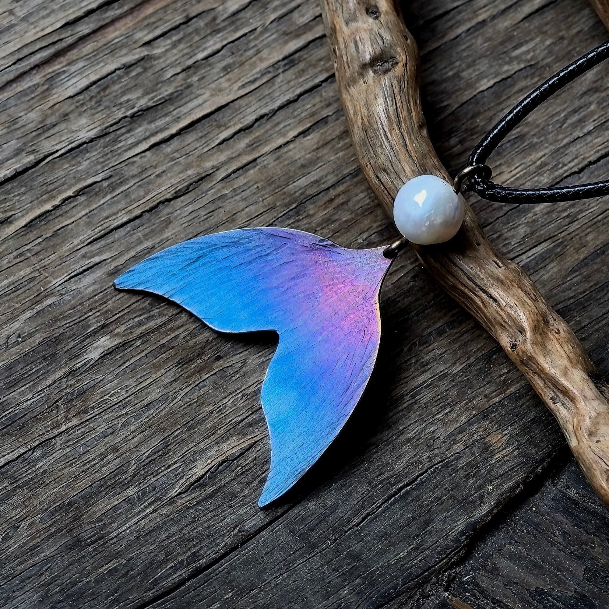 Titanium Fish Tail Pendant. Handmade Pendant. Freshwater Pearl Necklace ...