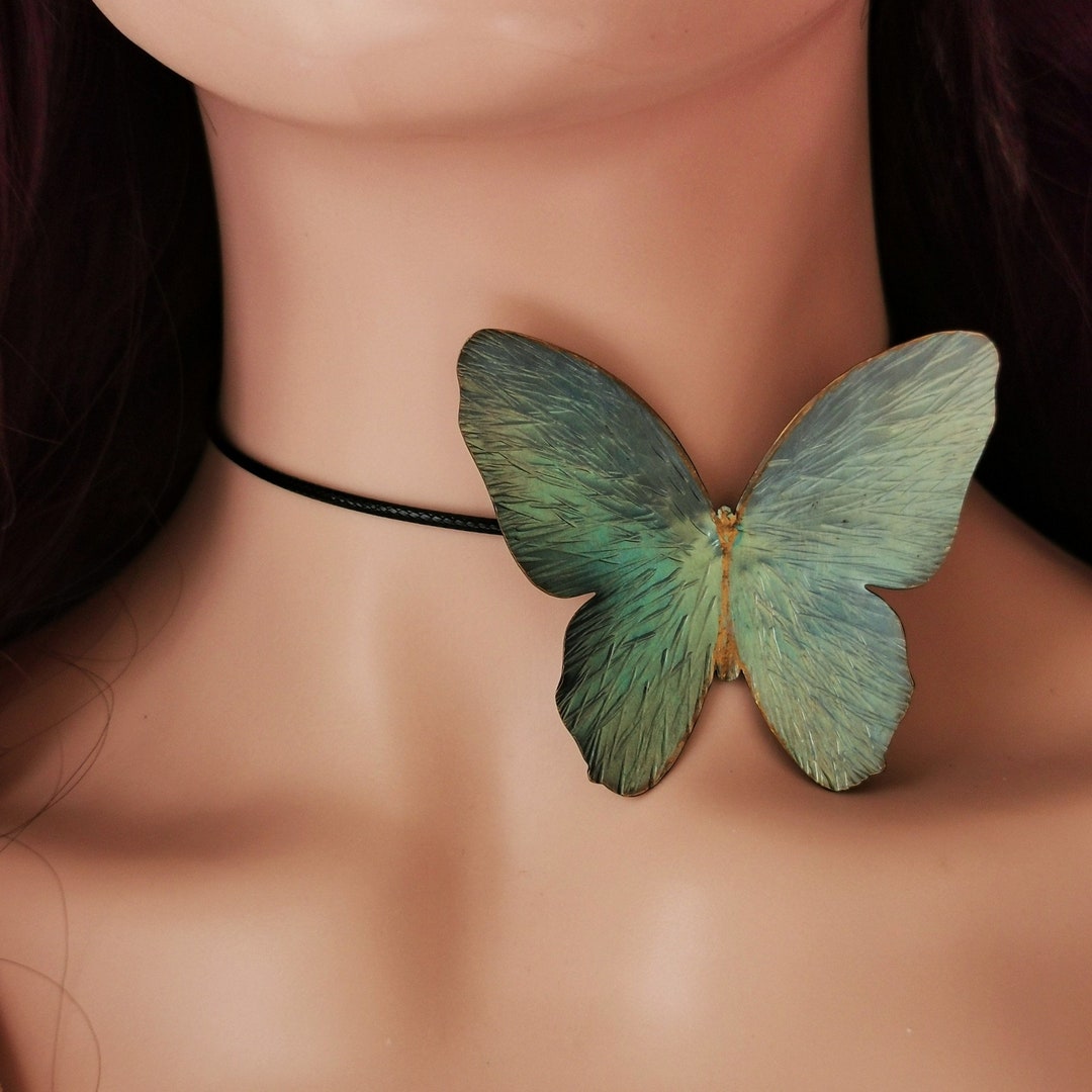 Titanium Butterfly Choker. Handmade Pendant. Oxidized Titanium Jewelry ...