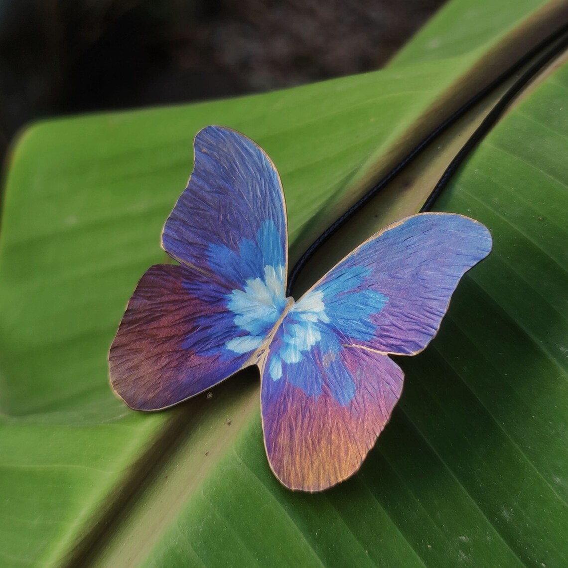 Titanium Butterfly Choker. Handmade Pendant. Oxidized Titanium Jewelry ...