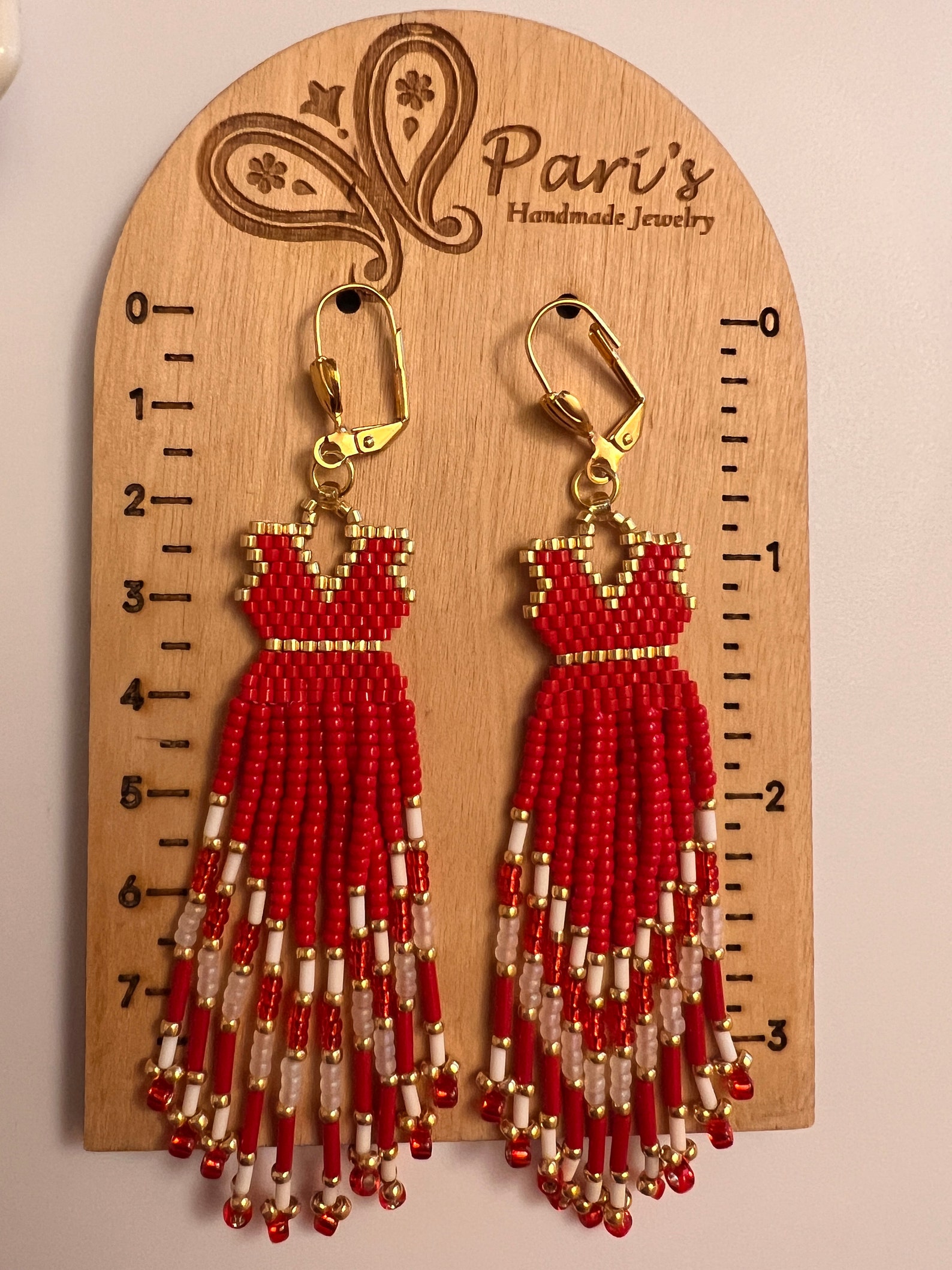 Red Gold Dress Brick Stitch Fringe MMIW Handmade Earrings - Etsy
