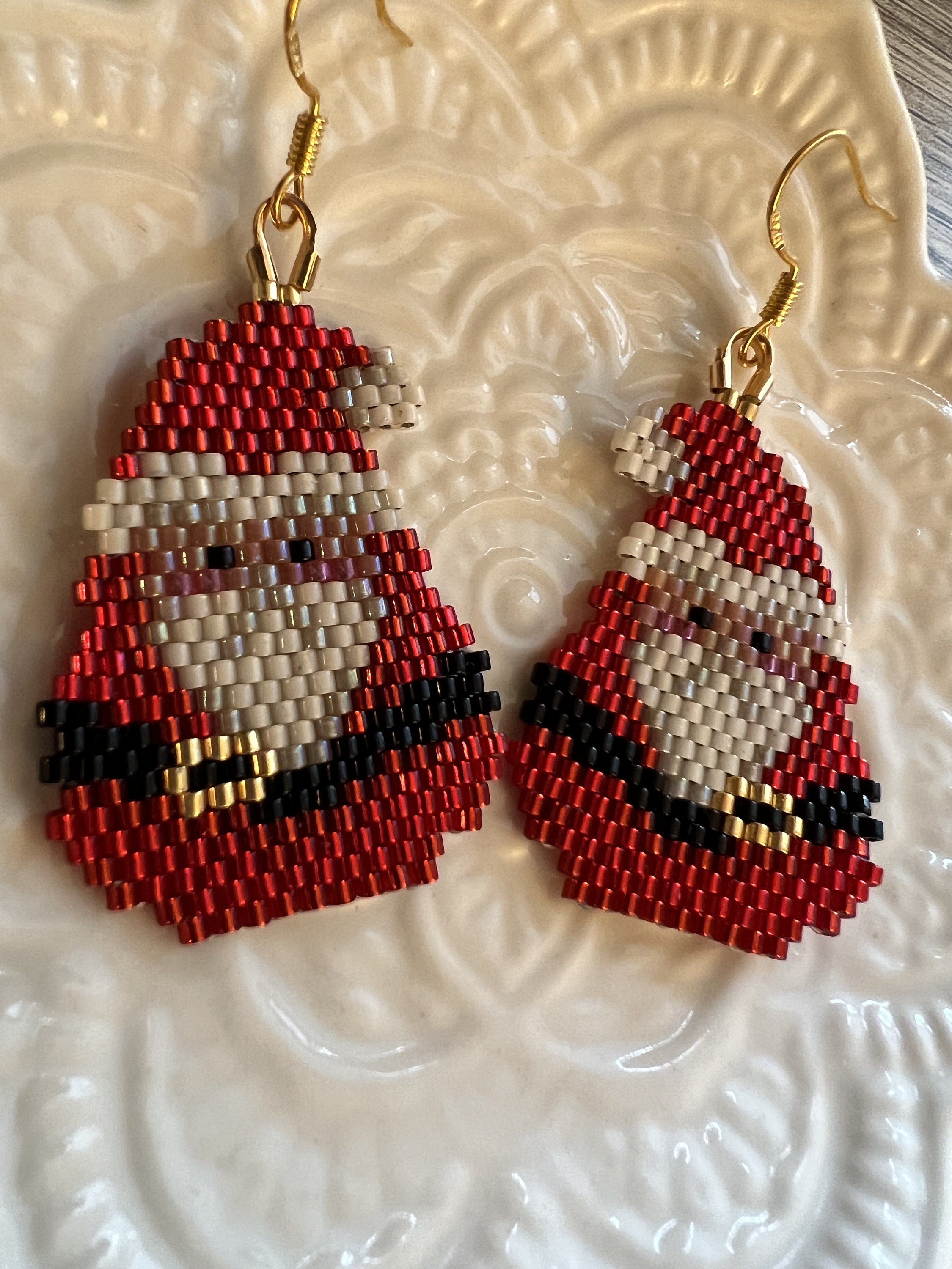 Santa Claus Christmas Xmas Pattern Brick Stitch Earrings With Sterling ...