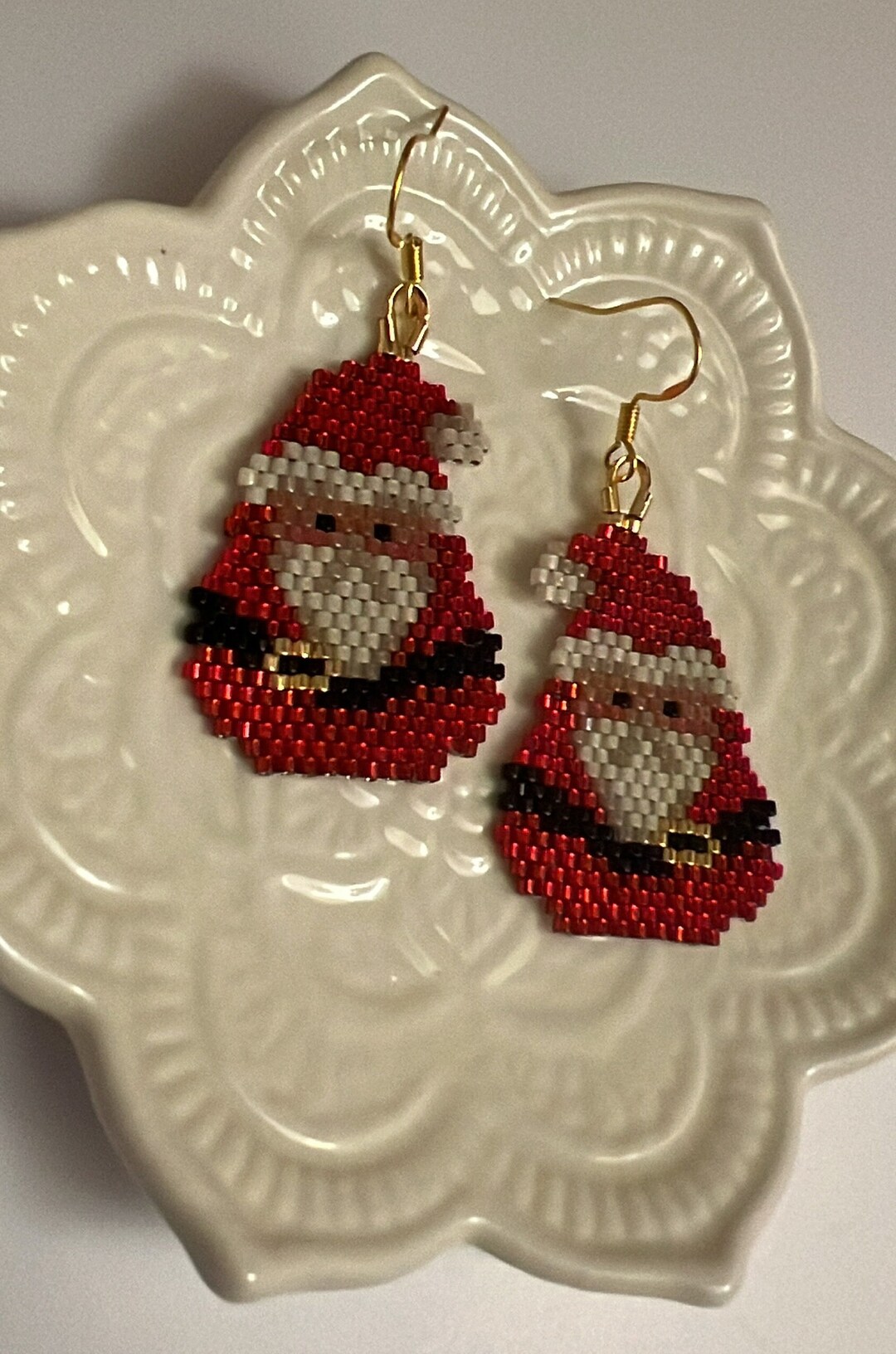 Santa Claus Christmas Xmas Pattern Brick Stitch Earrings With Sterling ...