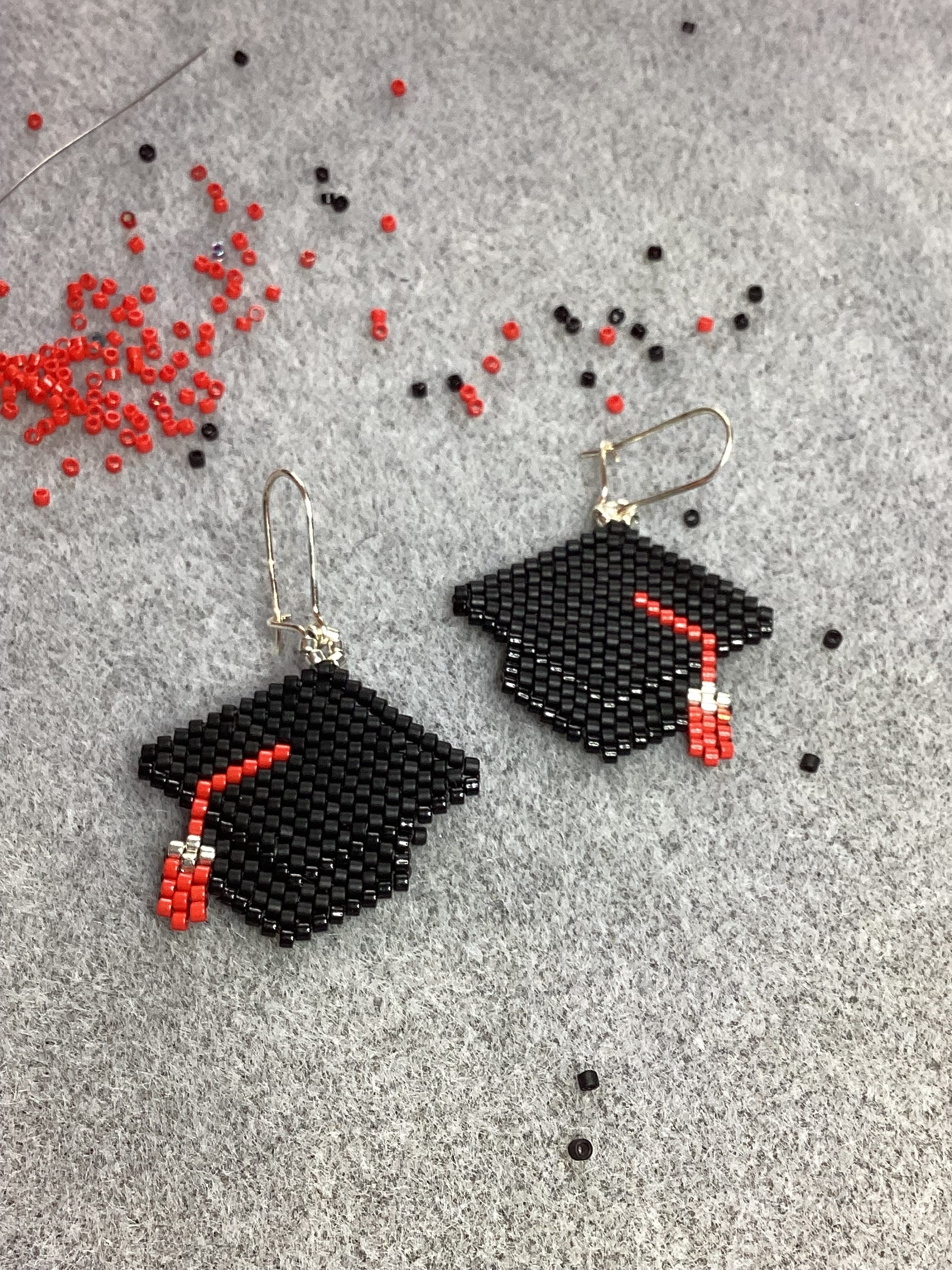 Graduation Cap Black Color Miyuki Delica Beaded Handmade Earrings - Etsy