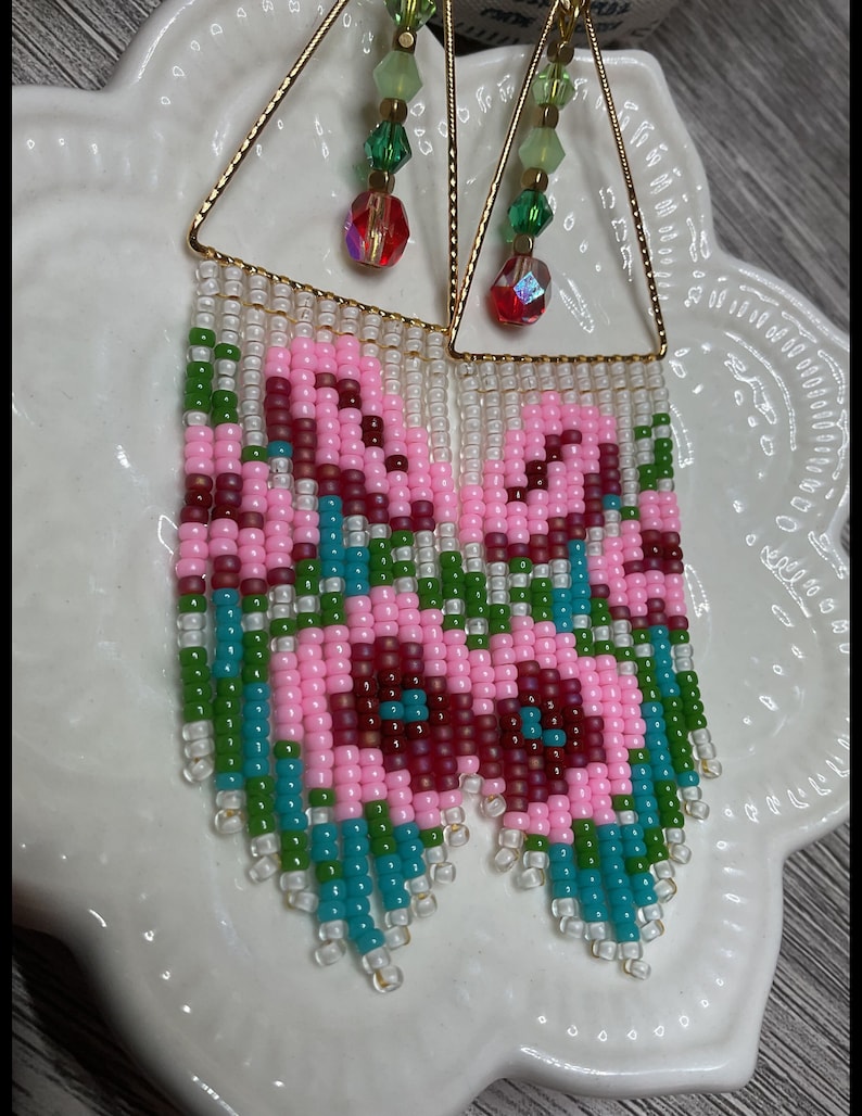 Floral Poppy Fringe Triangle Hoop Light Weight Beaded Gift Handmade ...