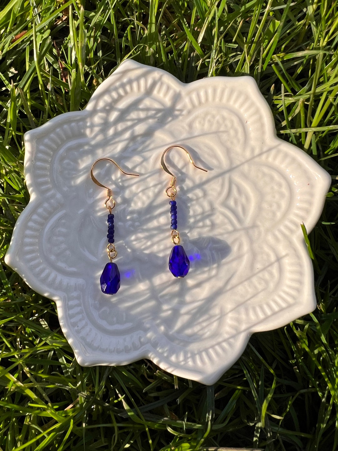 Cobalt Blue Teardrop Minimalist Drop Earrings - Etsy