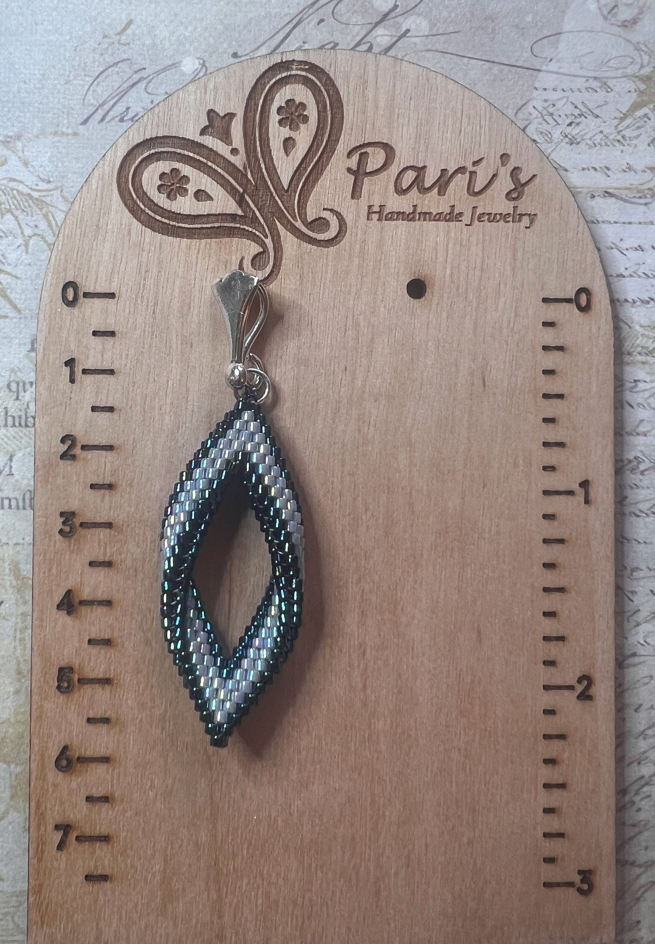 Miyuki Delica Leaf Folded Peyote Stitch Iris Gray Handmade Pendant With ...