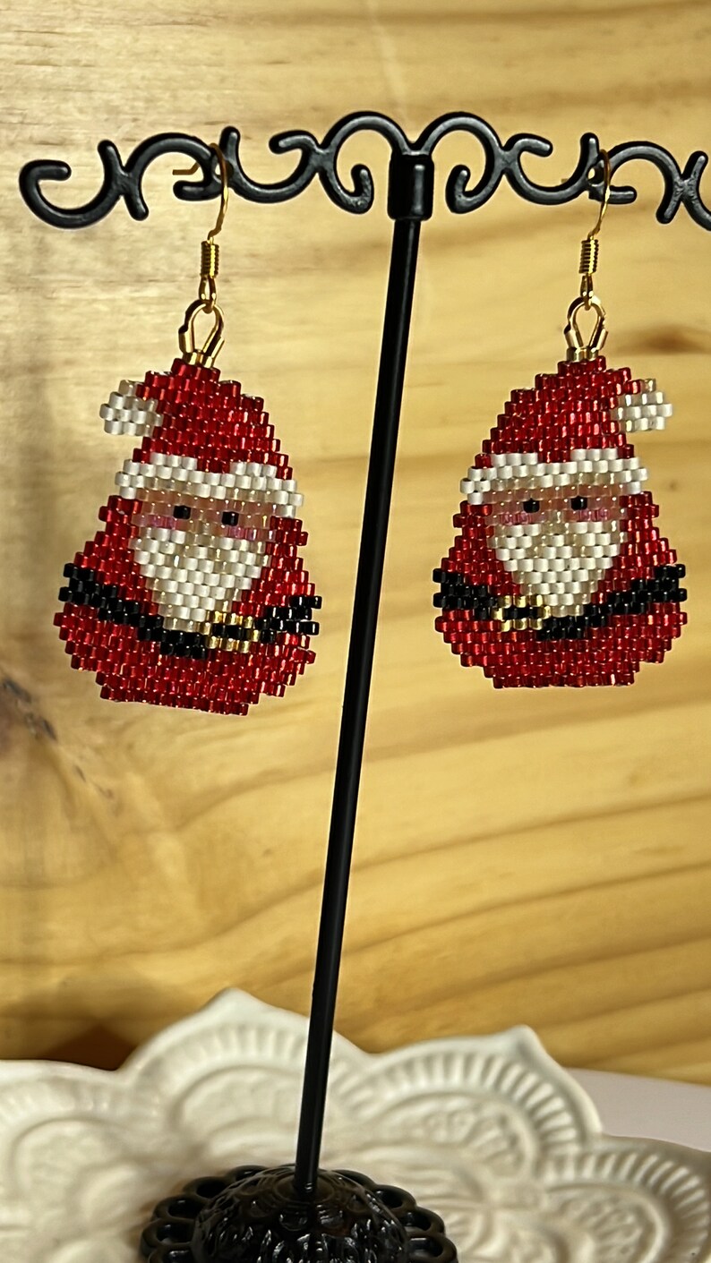 Santa Claus Christmas Xmas Pattern Brick Stitch Earrings With Sterling ...