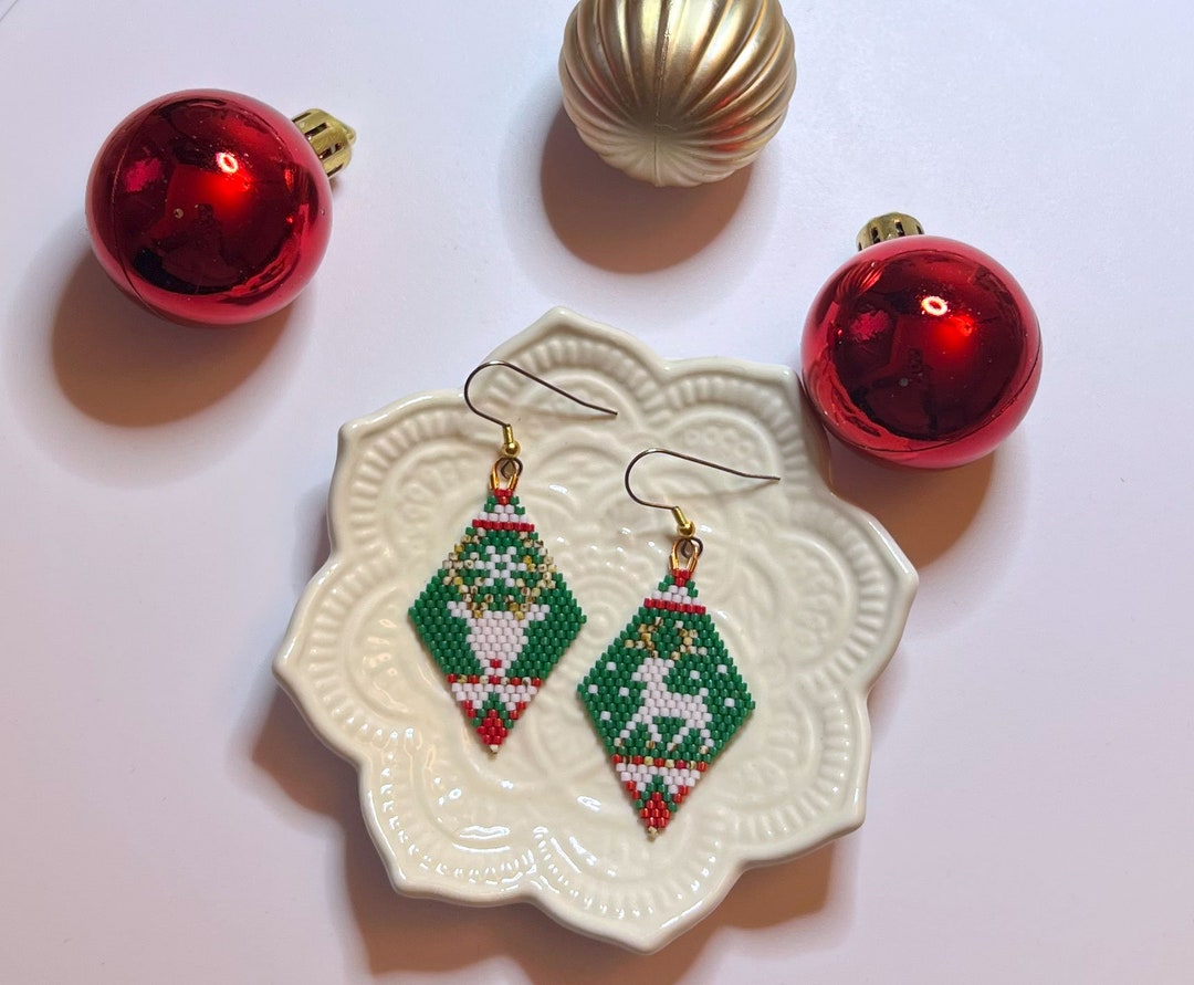 Christmas Xmas Deer Pattern Brick Stitch Different Earrings With ...