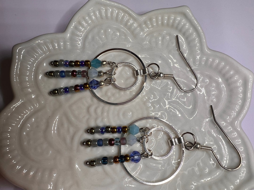 Blue Colors Crystal Bicone Rings Cluster Earrings - Etsy