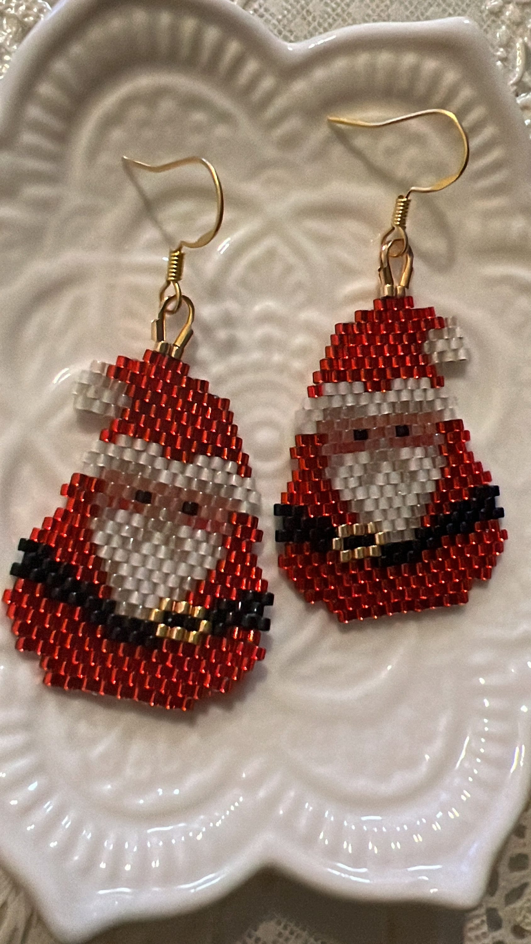 Santa Claus Christmas Xmas Pattern Brick Stitch Earrings With Sterling ...