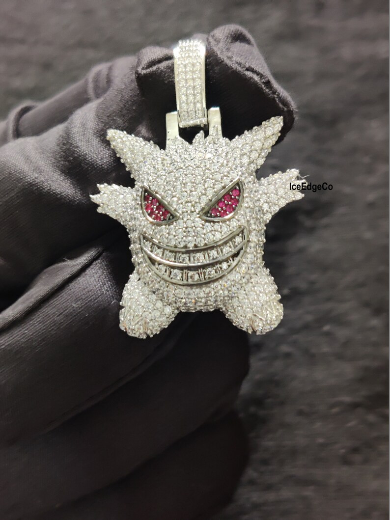 Custom Hand Made Iced Out Gengar Pendant, Mens Moissanite Pendant, 3D ...