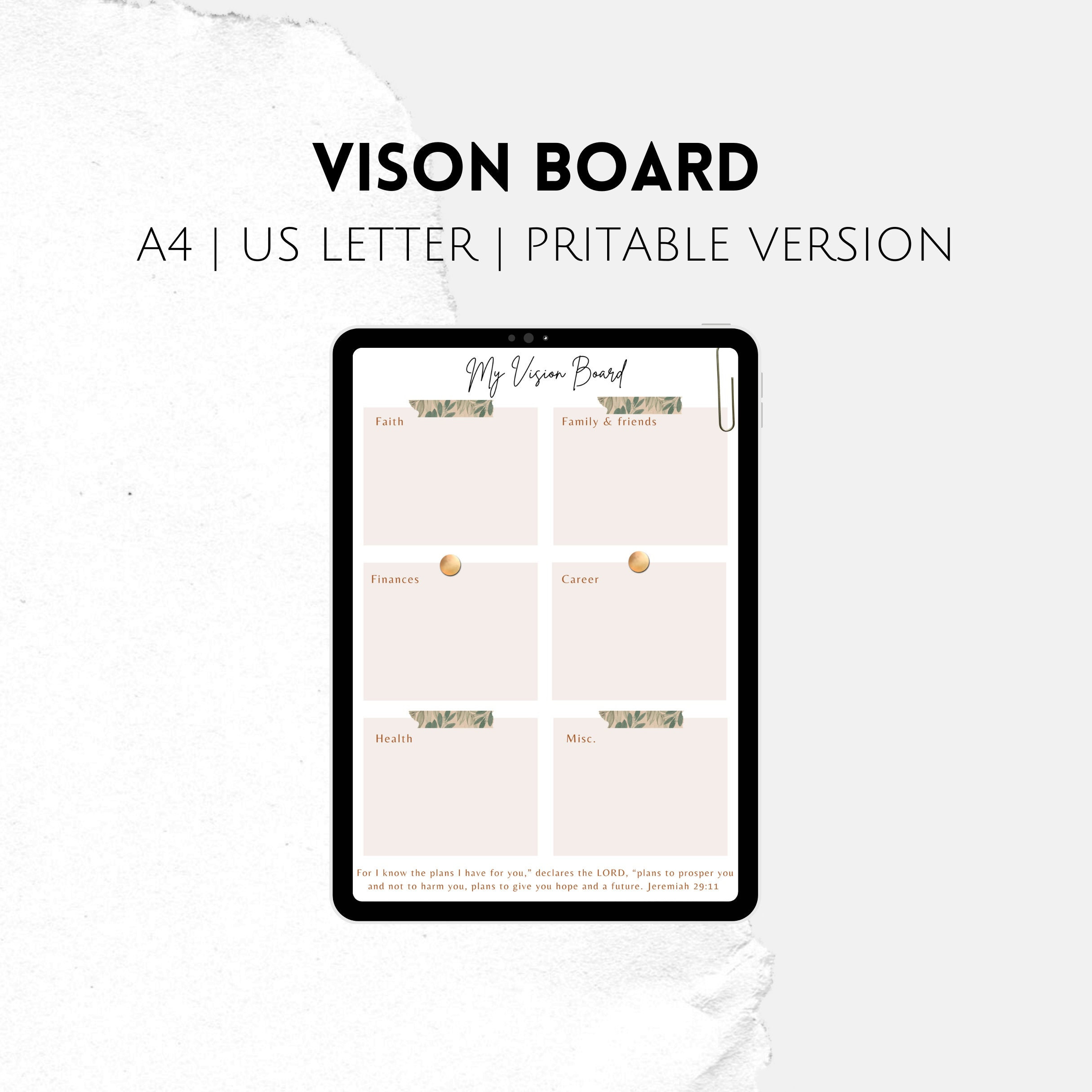 Minimalist Vision Board Template, Digital Vision Board, Printable ...