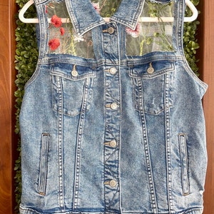 Boho Sheer Embroidered Denim Vest - Etsy