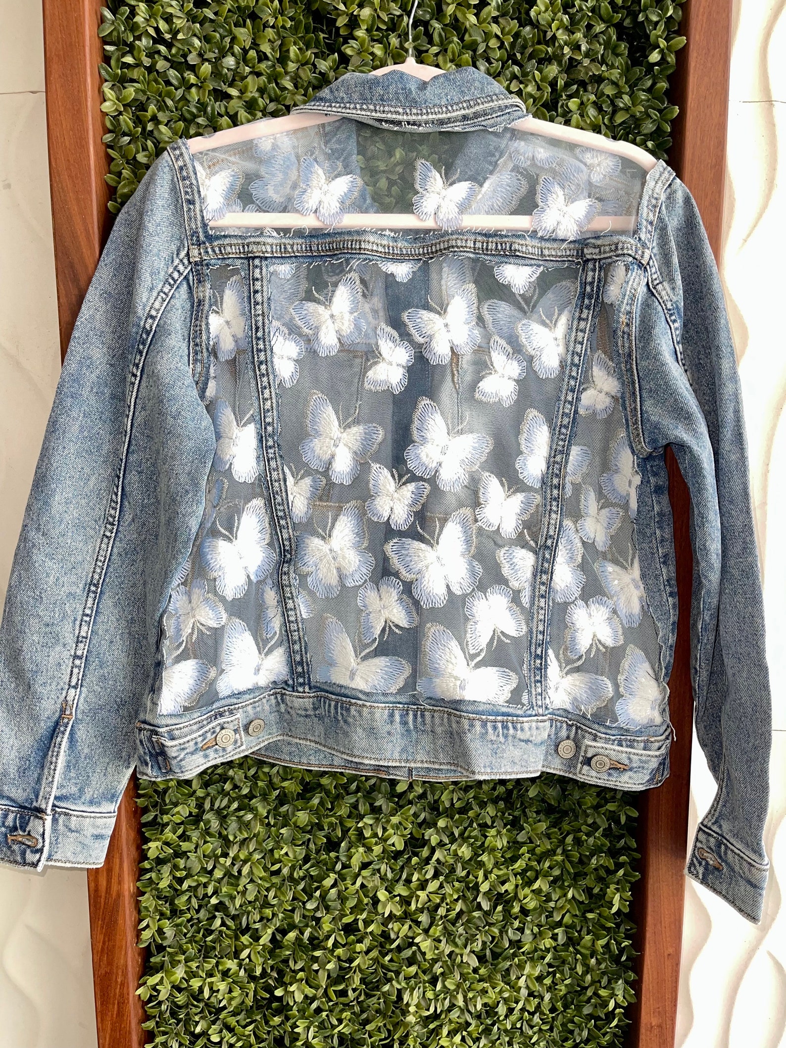Boho Cropped Sheer Blue Butterfly Embroidered Denim Jacket - Etsy