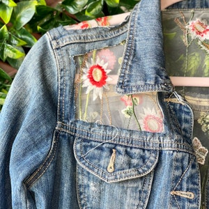 Boho Oversized Sheer Lace Embroidered Denim Jacket - Etsy