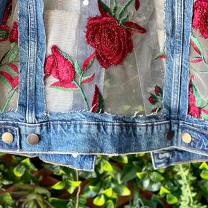Boho Cropped Sheer Rose Lace Embroidered Denim Jacket - Etsy