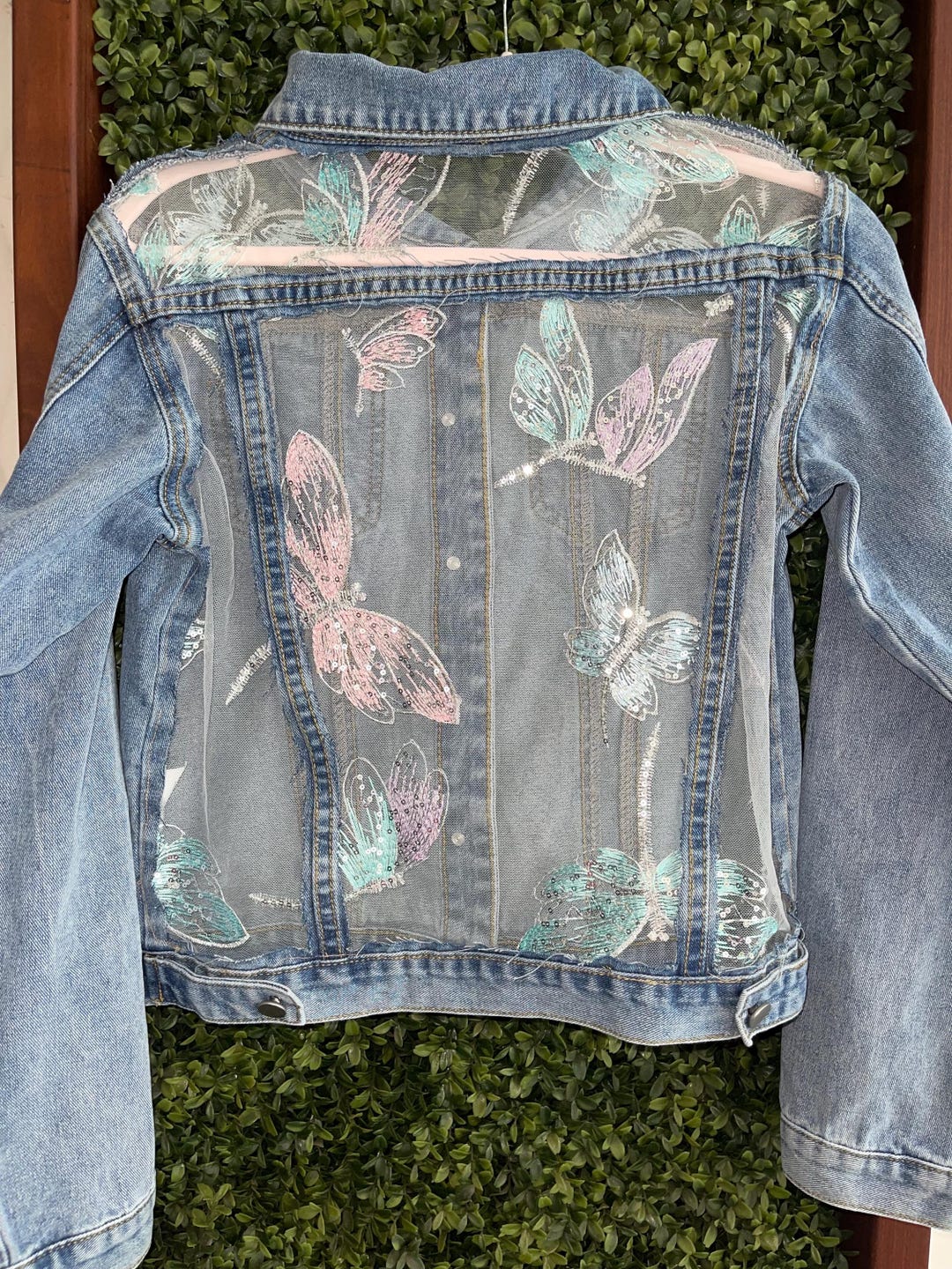 Boho Cropped Sheer Dragonfly Embroidered Denim Jacket - Etsy