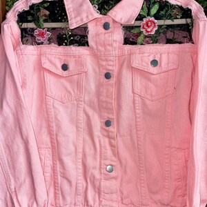 Boho Oversized Sheer Embroidered Pink Floral Denim Jacket - Etsy