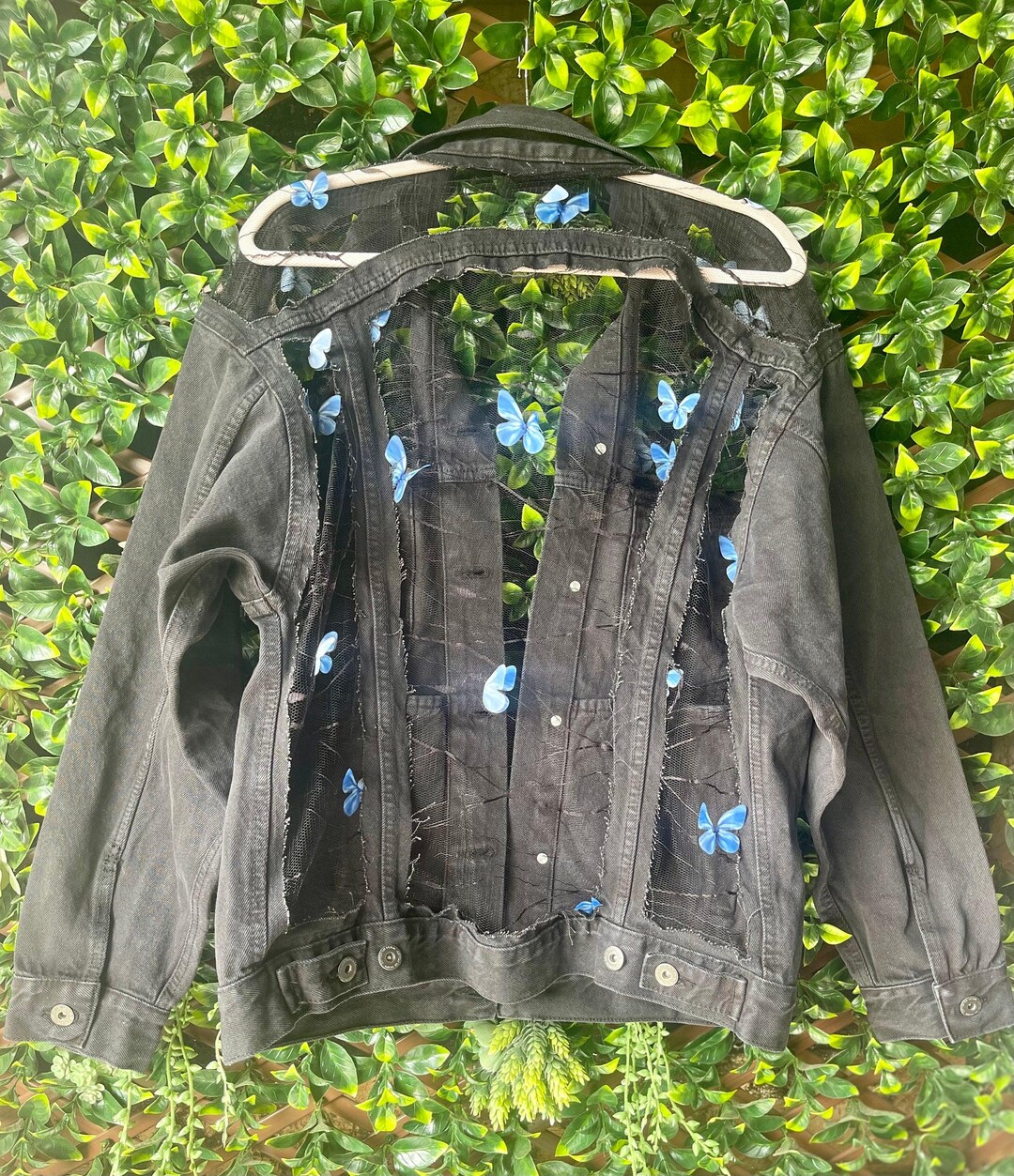Boho Oversized Sheer Blue Butterfly Lace Denim Jacket - Etsy