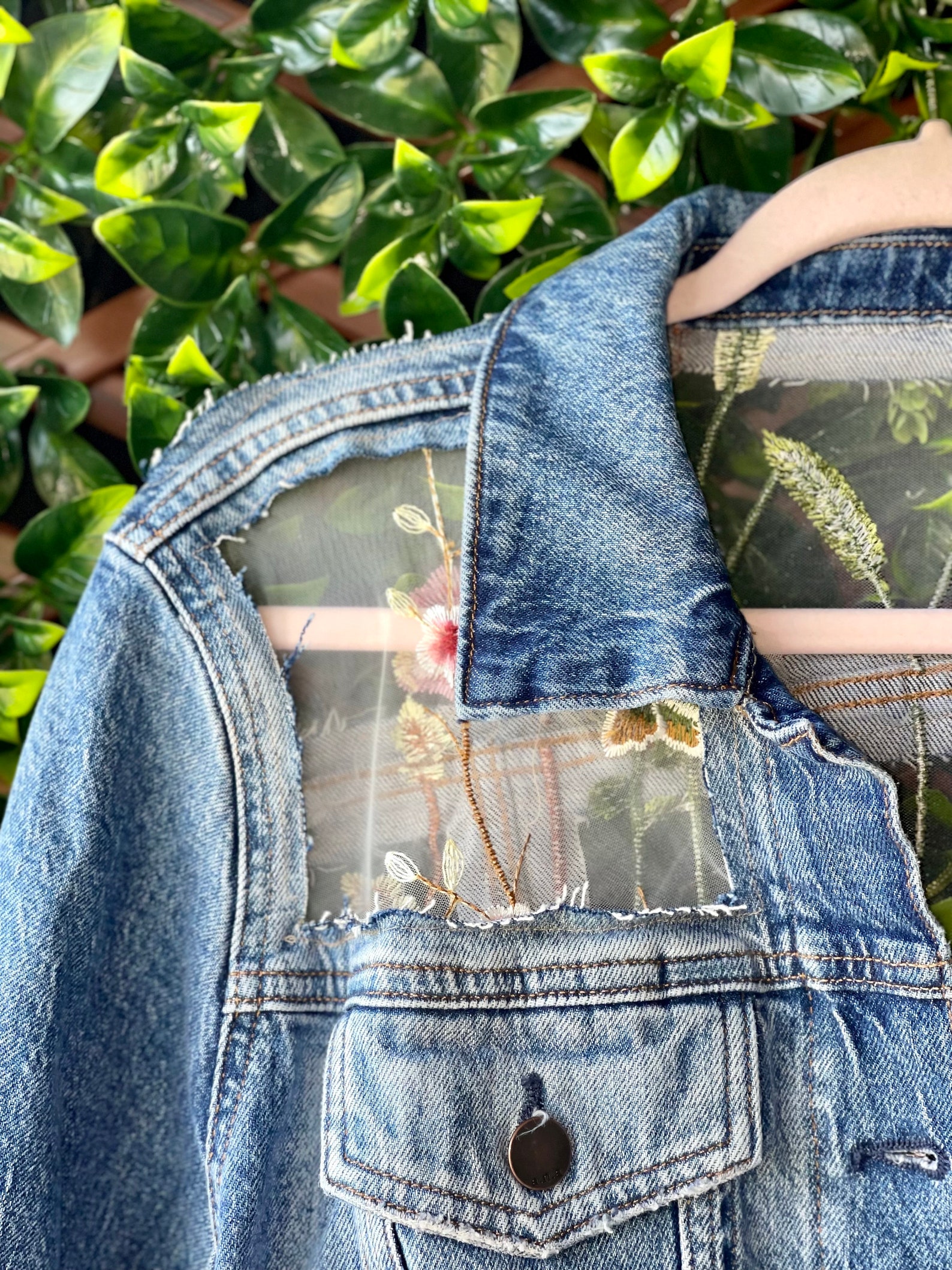 Boho Oversized Sheer Lace Embroidered Denim Jacket - Etsy New Zealand