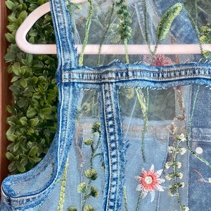 Boho Sheer Embroidered Denim Vest - Etsy
