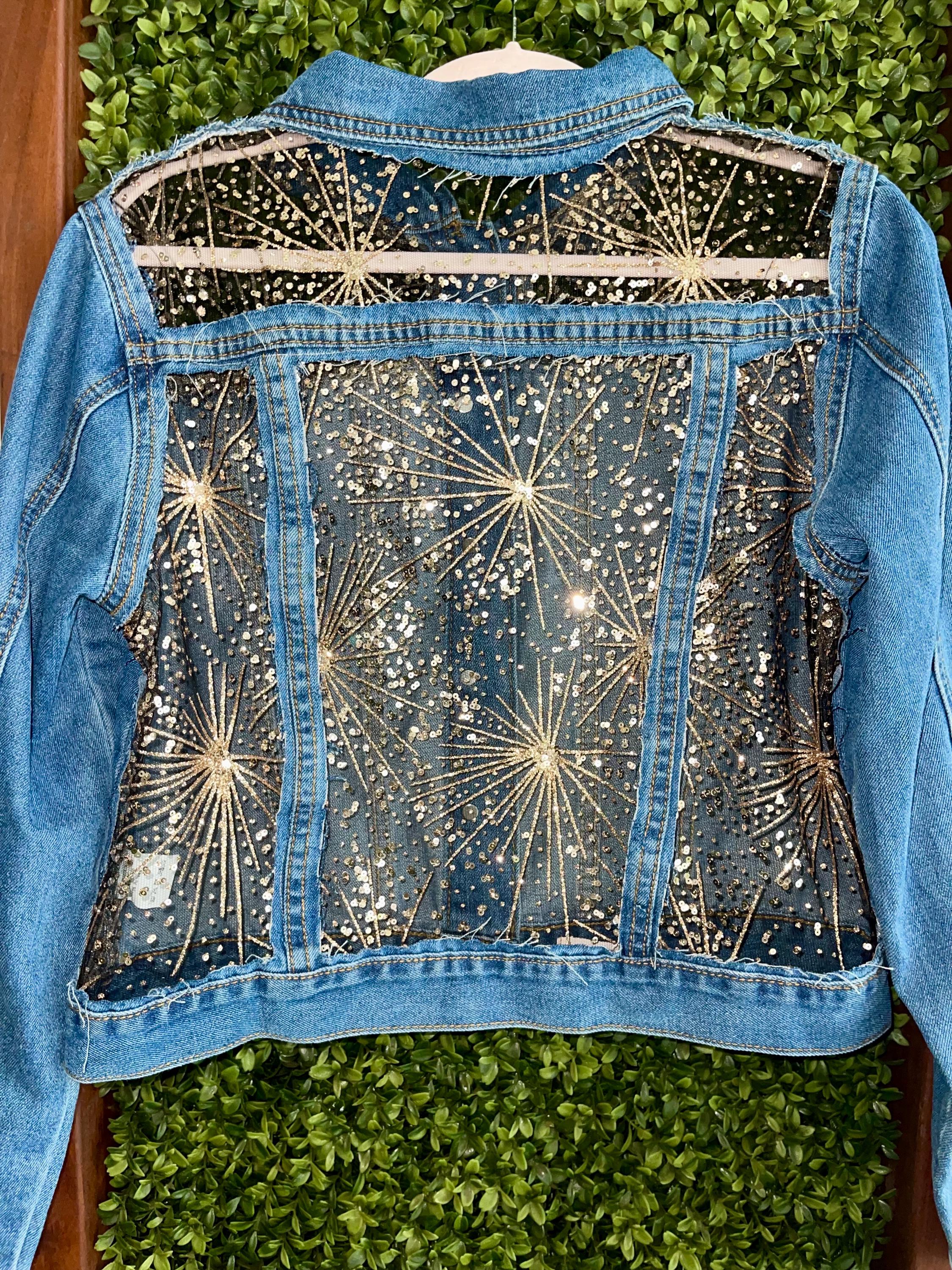 Boho Cropped Sheer Glitter Denim Jacket - Etsy