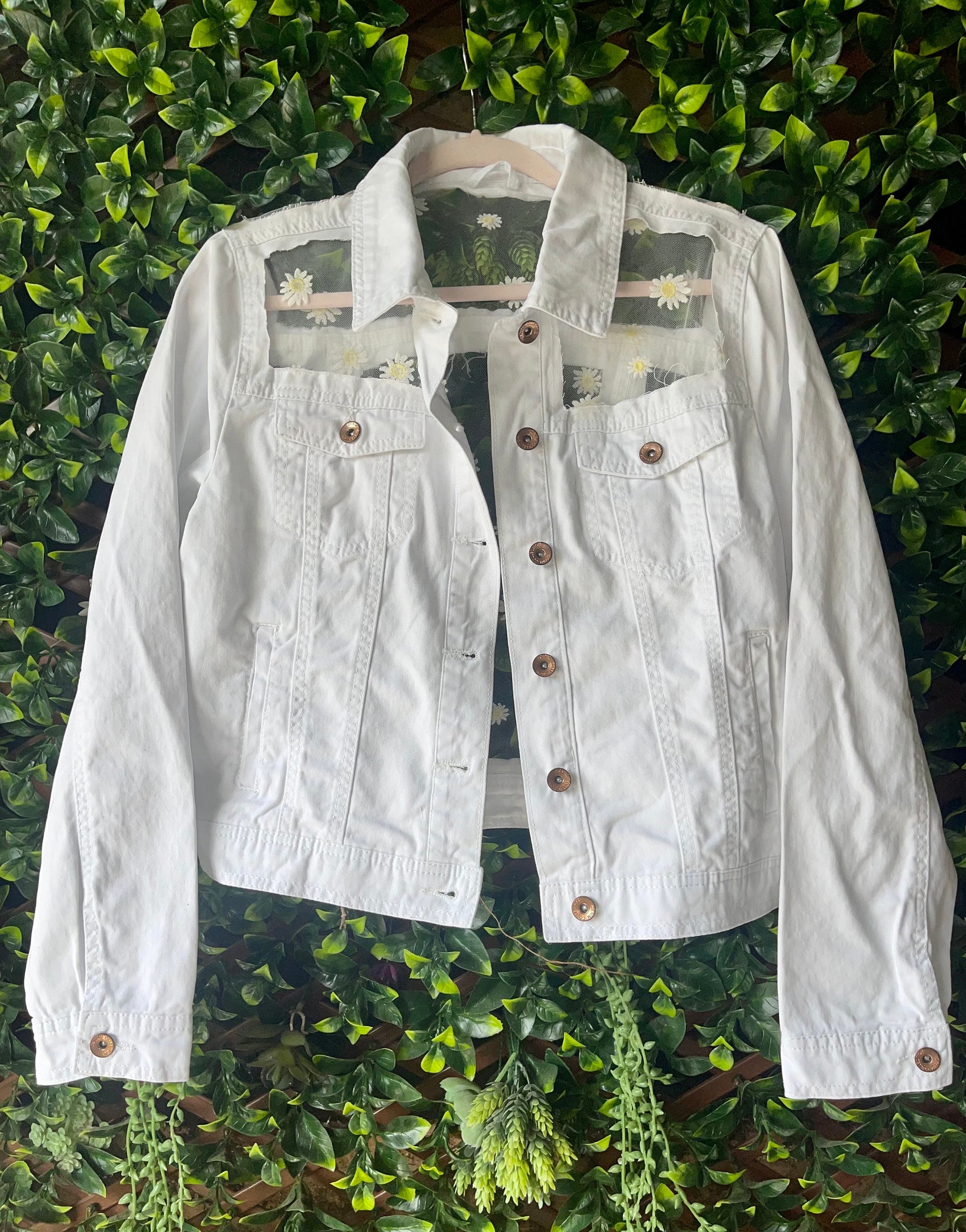 Boho Cropped Sheer Daisy Embroidered Lace Denim Jacket - Etsy