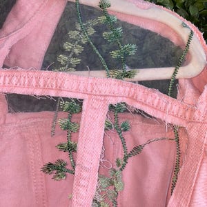 Boho Oversized Sheer Floral and Butterfly Embroidered Pink Denim Jacket ...