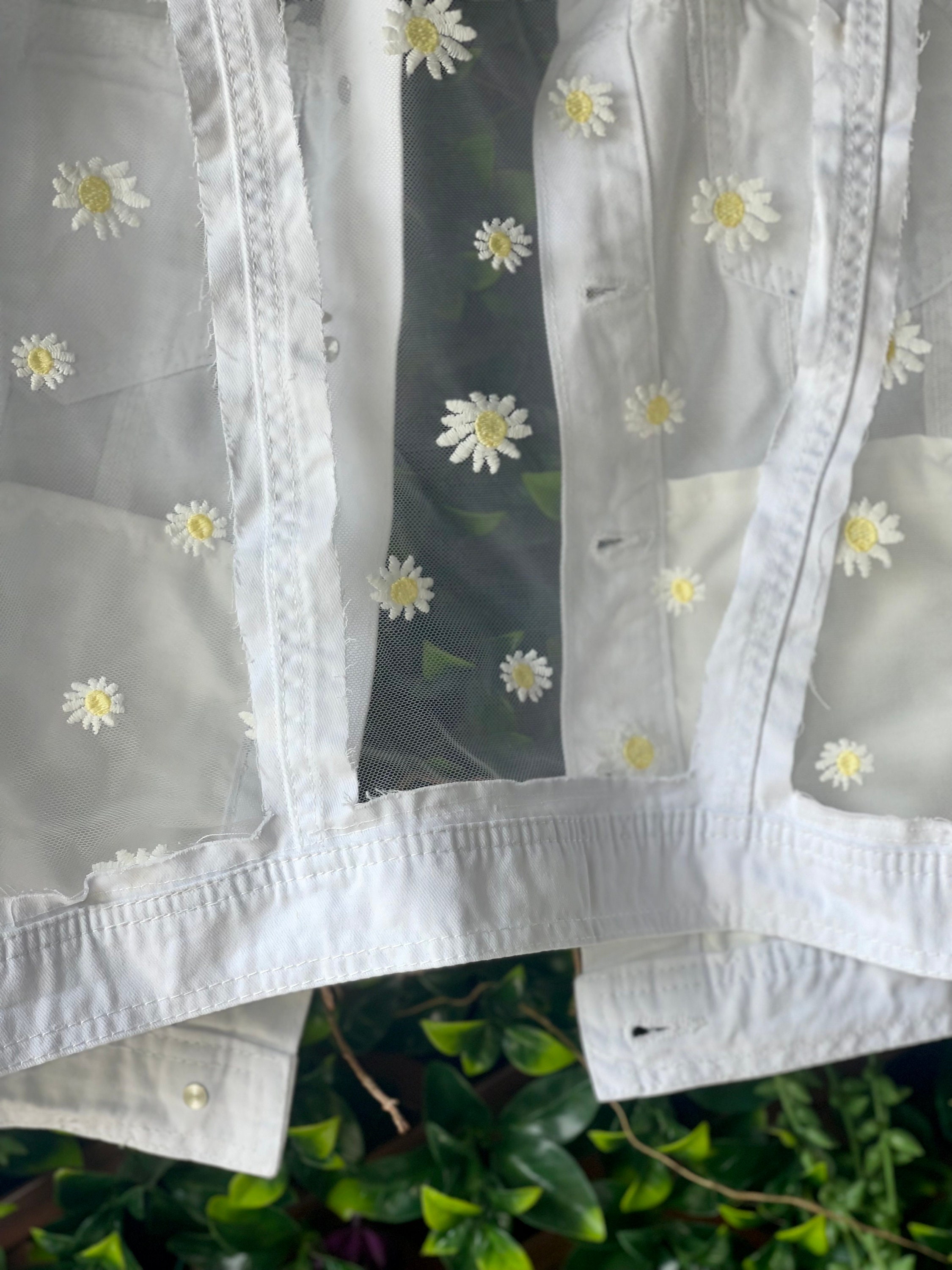 Boho Cropped Sheer Daisy Embroidered Lace Denim Jacket - Etsy