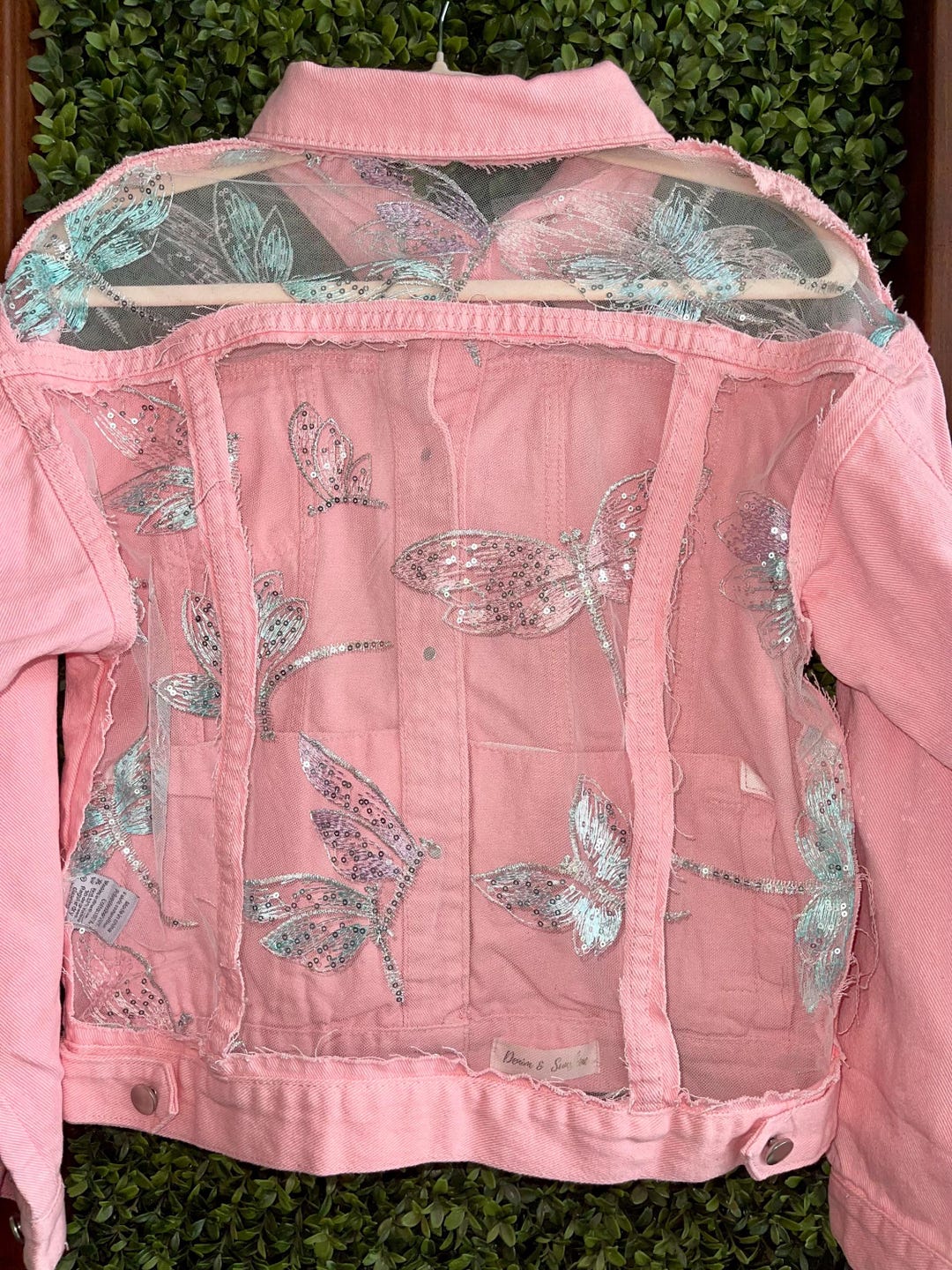 Boho Oversized Sheer Embroidered Sequin Firefly Pink Denim Jacket - Etsy